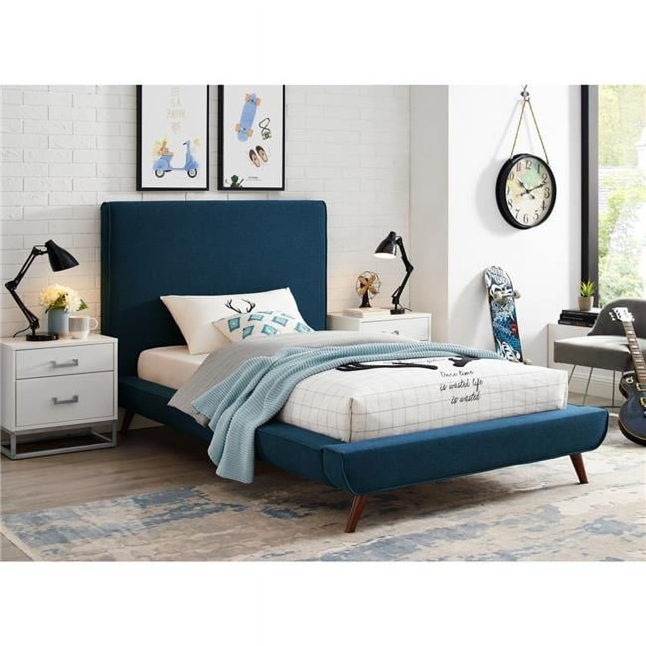 Loft Lyfe Posh Living Lyle Linen Platform Twin Size Bed, Denim - 50 x ...