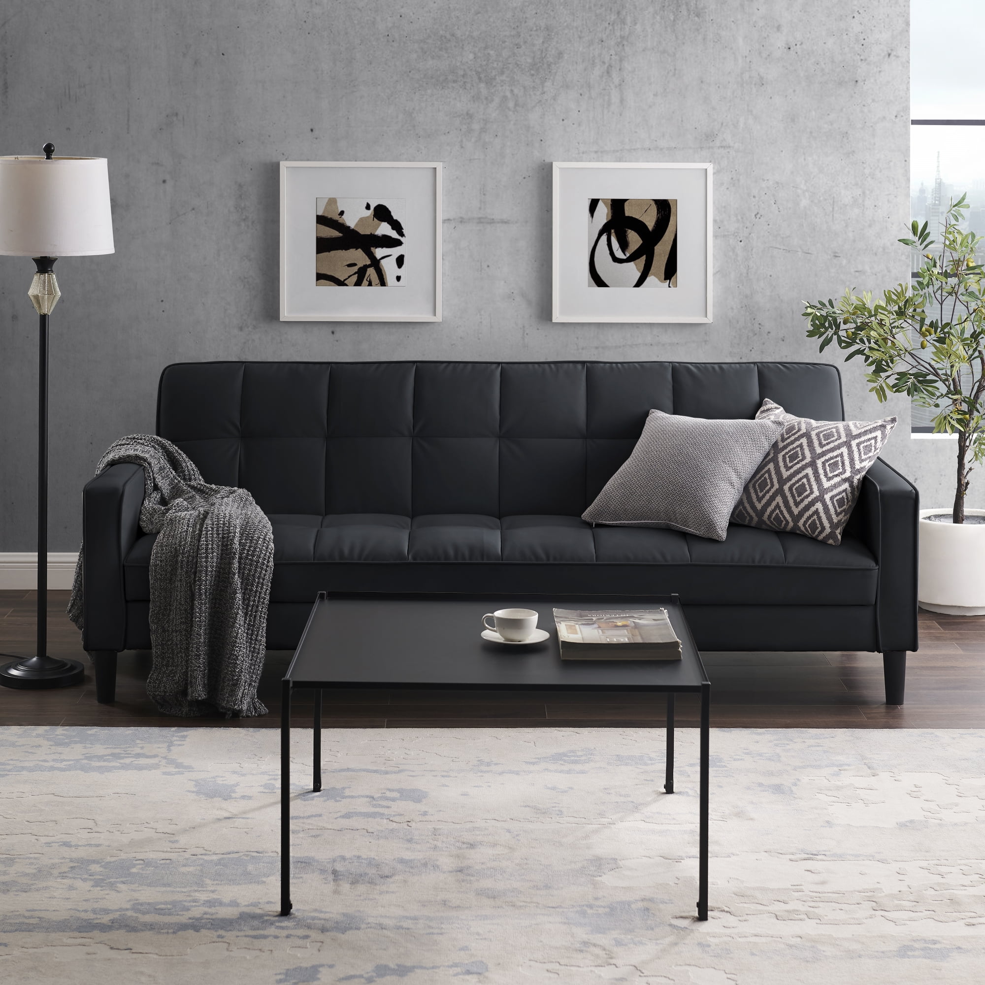 Free Shipping! Loft Lyfe Oswin Black Leather Convertible Sofa Bed with ...