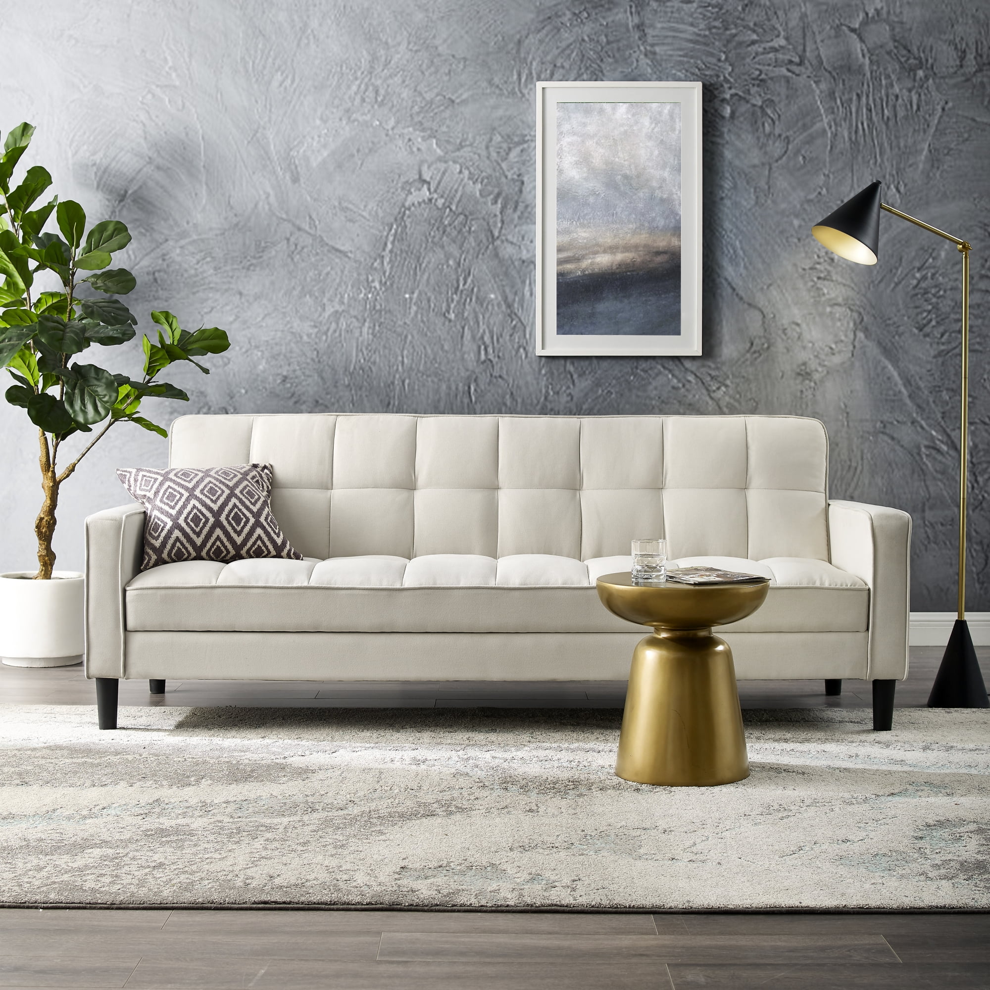 Loft Lyfe Swaine Linen Sofa Bed Convertible Tufted With Storage, Beige ...