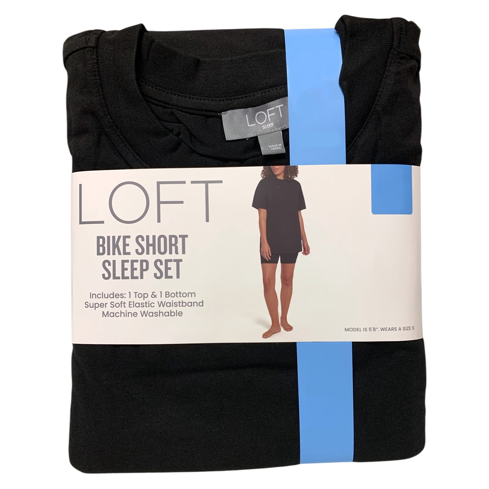 Loft Women's Soft Short Sleeve Top & Bike Short Sleep Set (Black, M ...