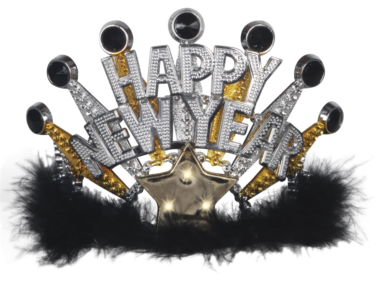 Loftus Flashing Light Up Happy New Year Crown Tiara, Black Gold Silver ...
