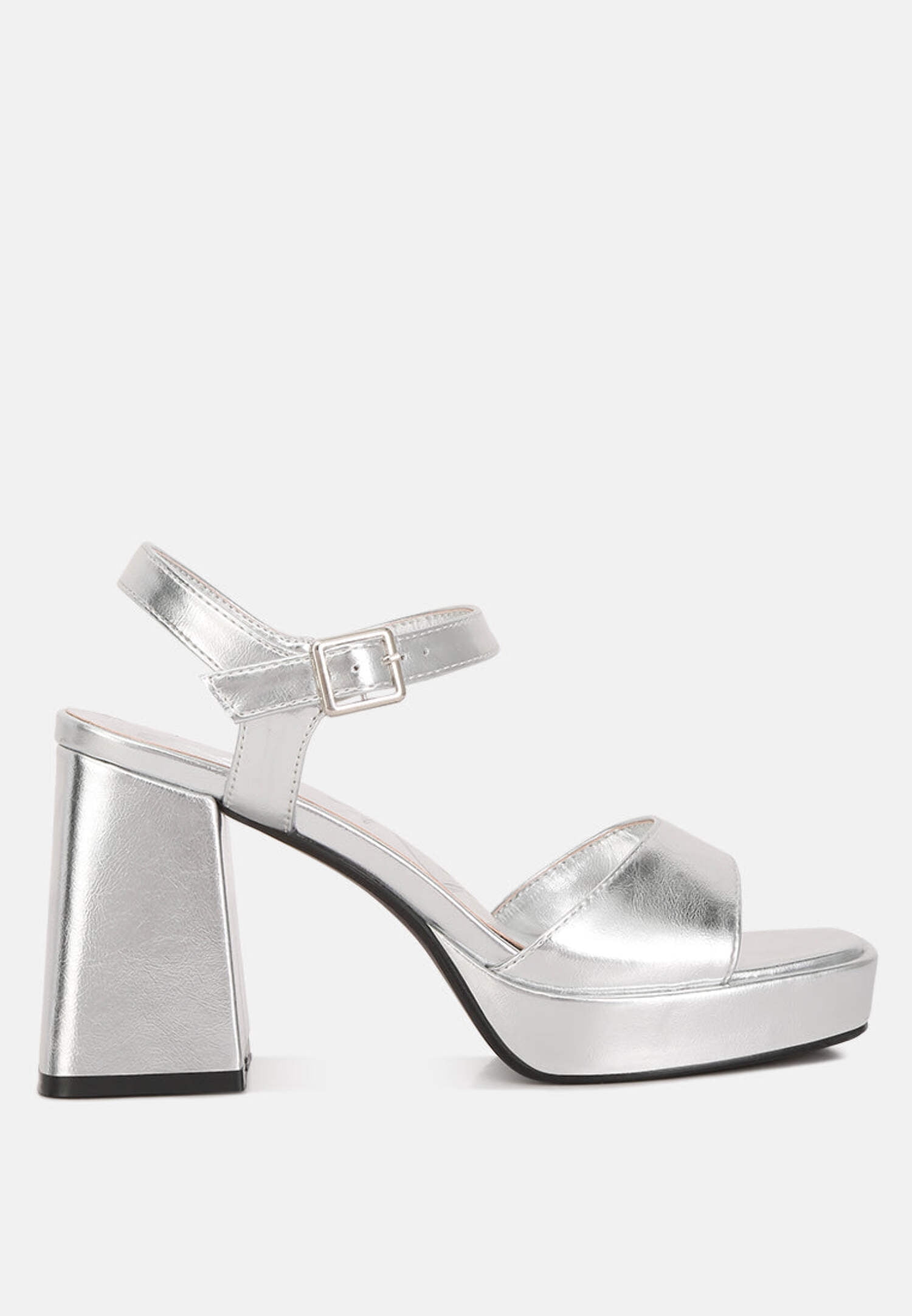 Lofty Metallic Faux Leather Block Heel Sandals - Walmart.com