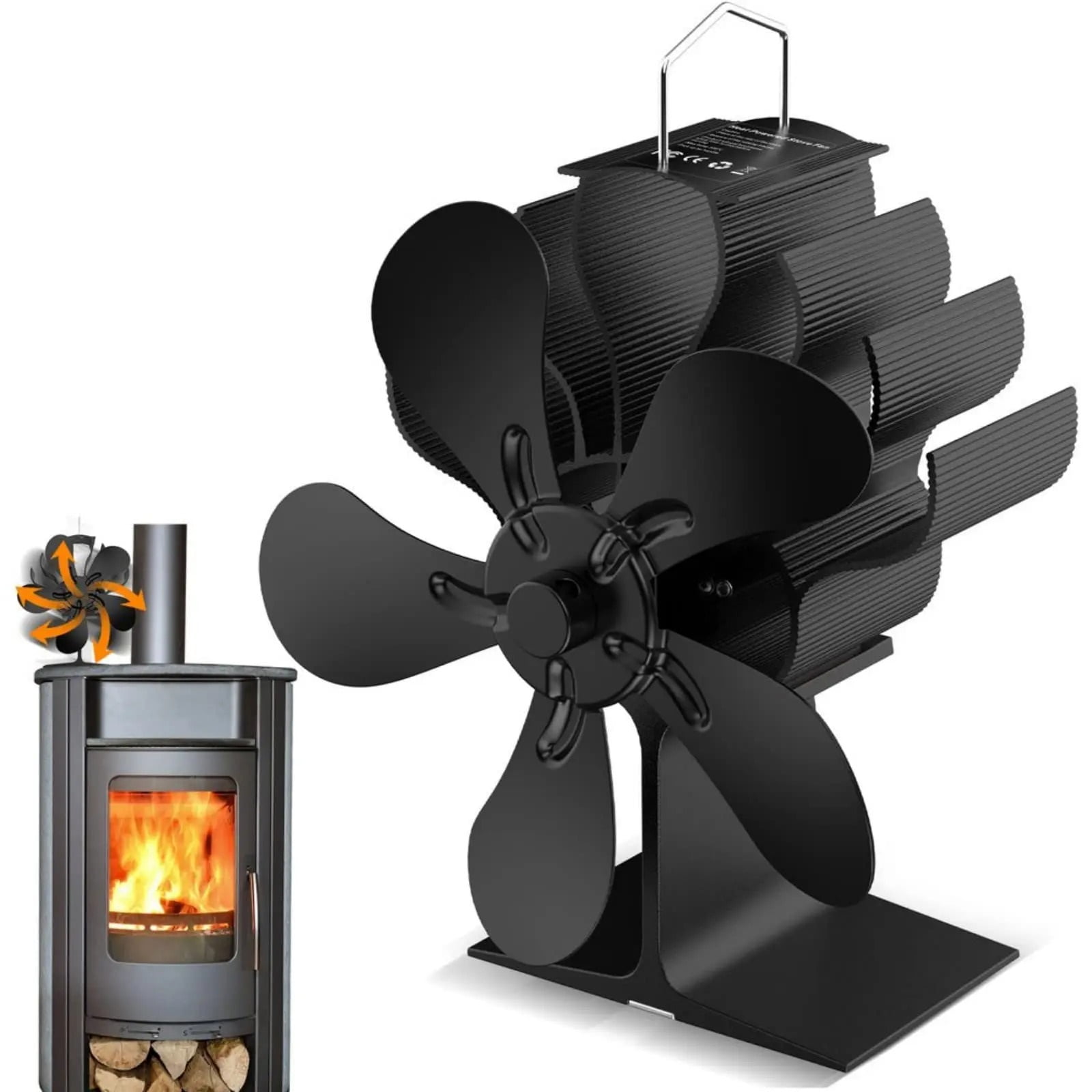 Log Burner Fan 5 Blades Wood Burning Stove Fan Heat Powered Fireplace ...