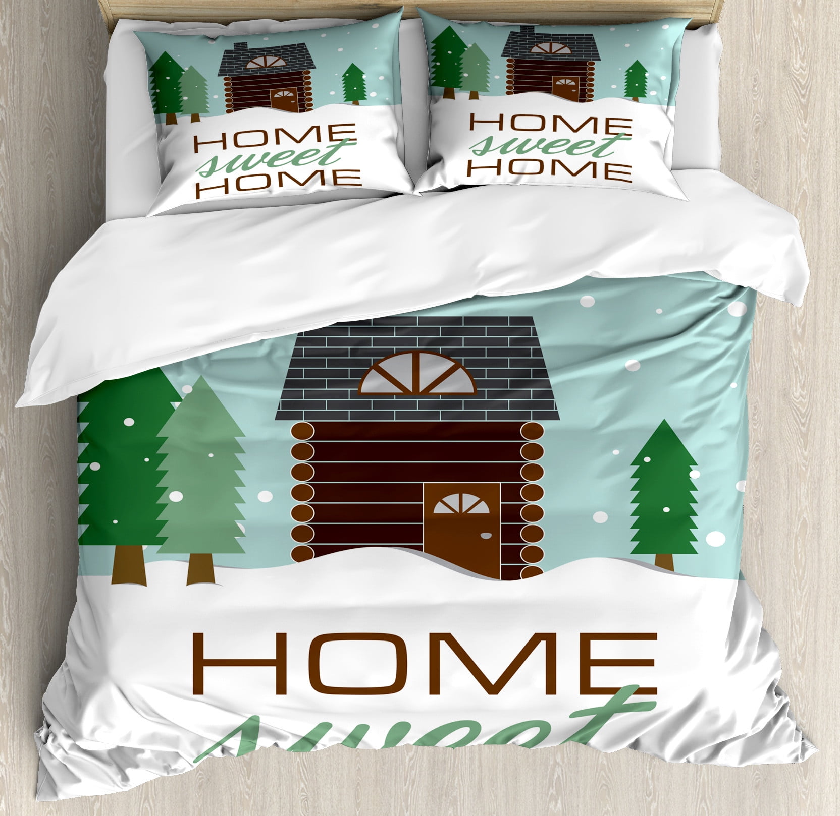 Log Cabin Duvet Cover Set, Text Illustration of a Rustic Lodge ...