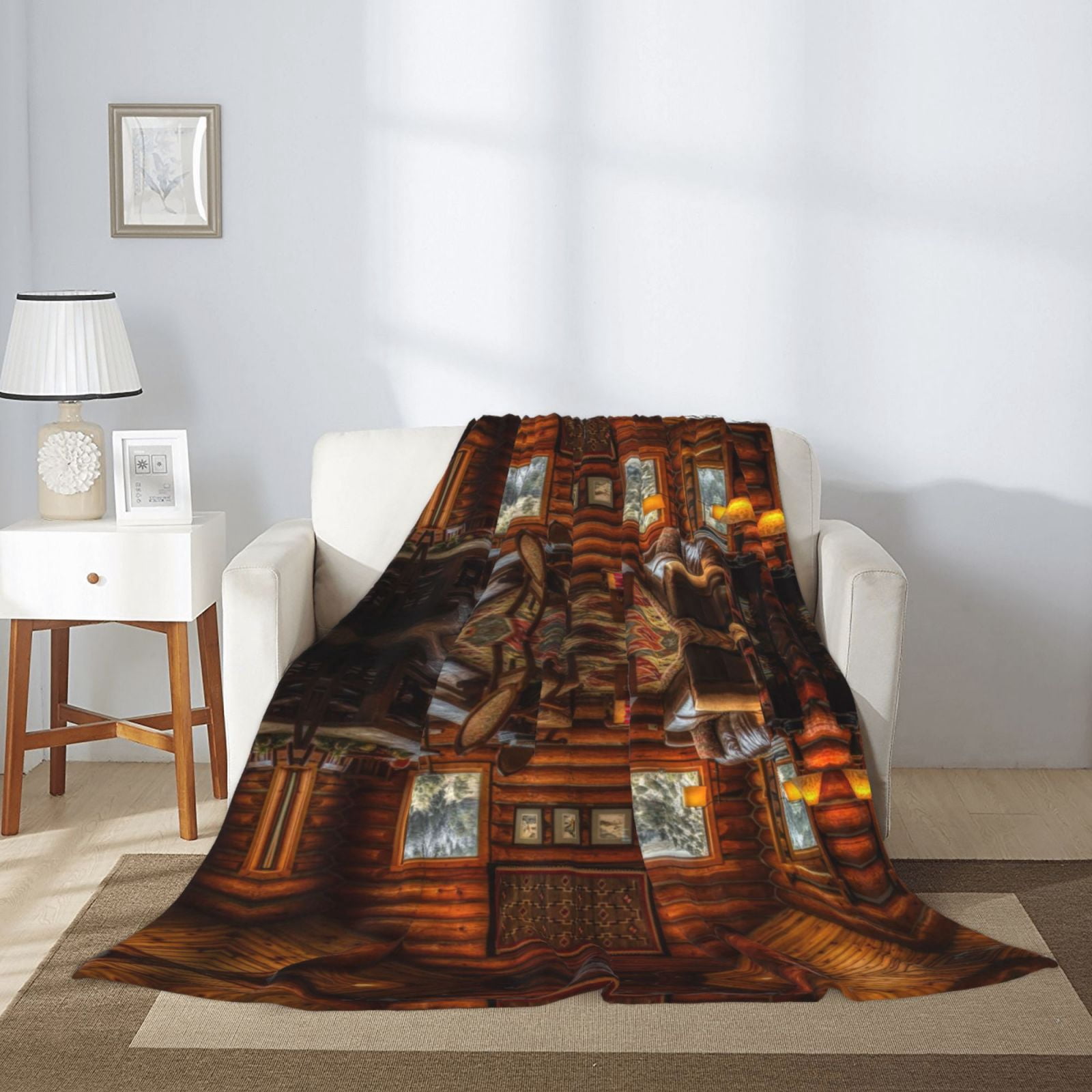 Log Cabin Inside Throw Blanket for Couch Sofa and Bed, Super Soft Cozy ...