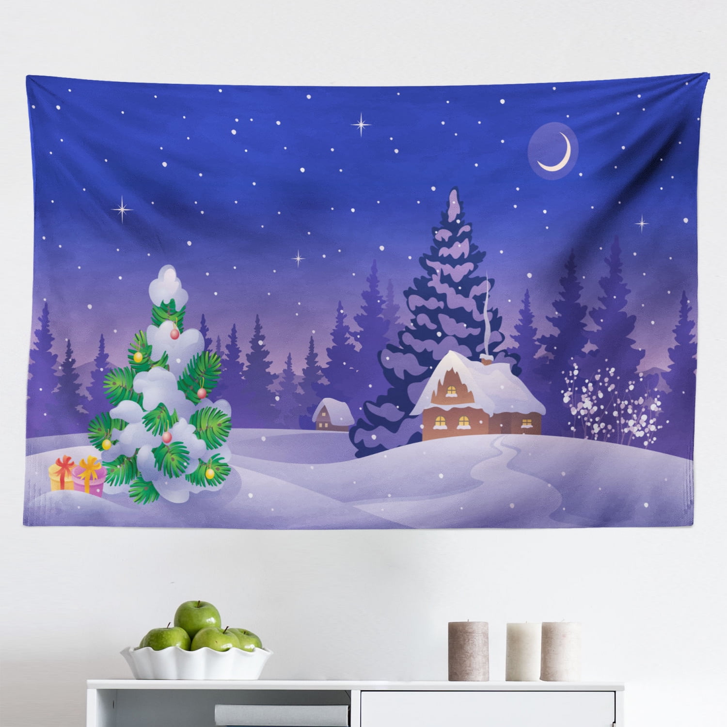 Log Cabin Tapestry, Image of a Wooden House in Environment Surrounded ...