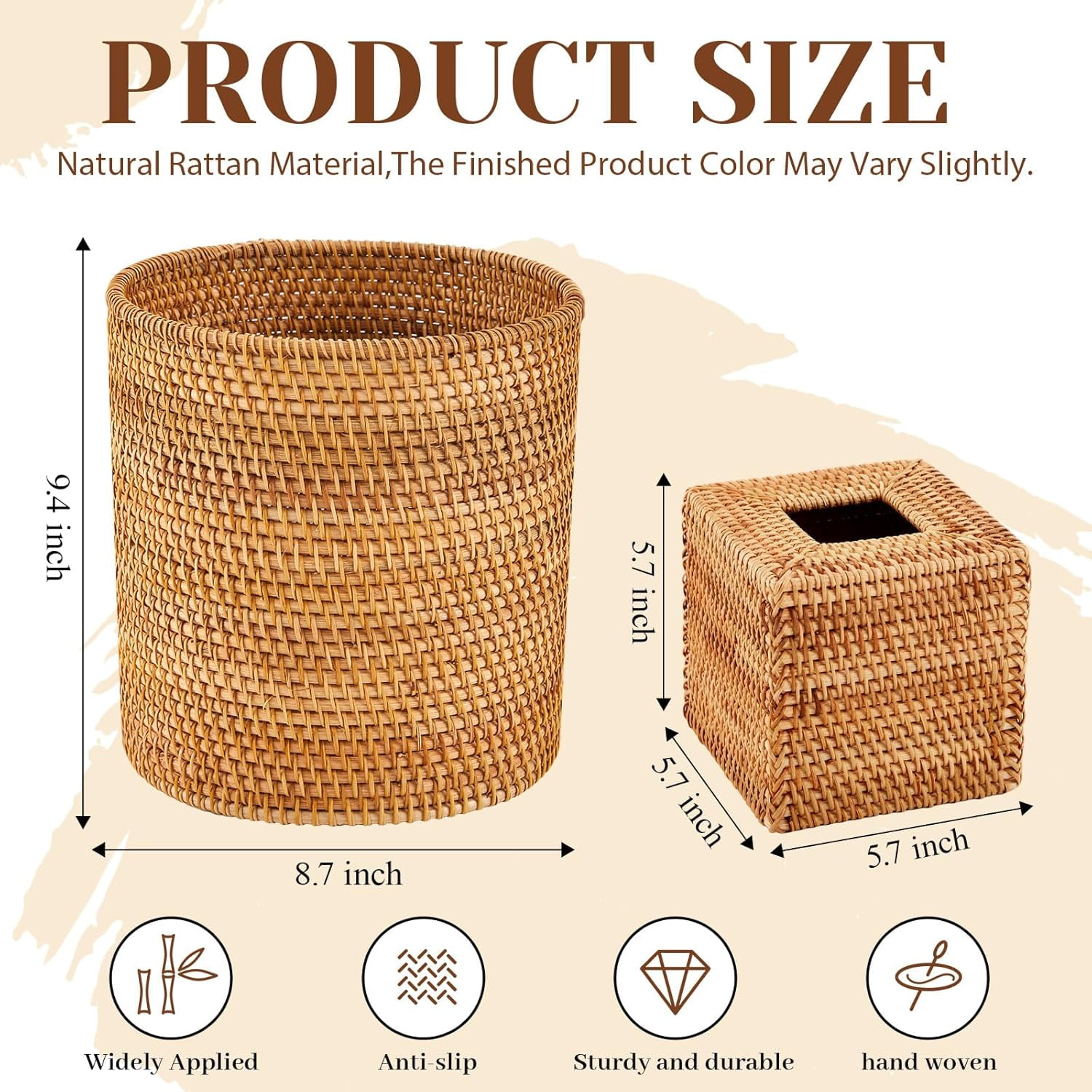 Log Color 2 Pcs Rattan Trash Can & Square Tissue Box Cover - Walmart.com