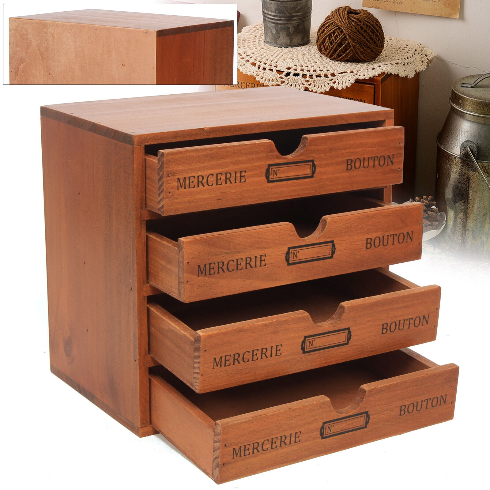 Log Color Wooden Storage Drawers, Durable 4-drawer Drawer Storage ...