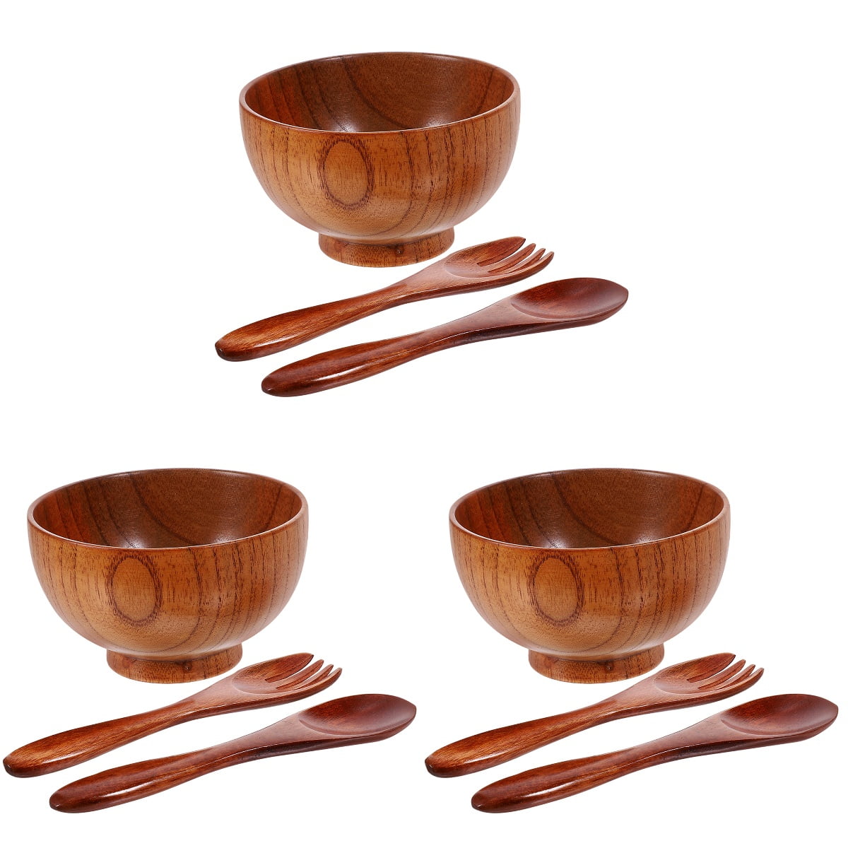 Log Deep Bowl Wooden Set 3 Sets Bread Fruit for Kitchen Counter Bowls ...