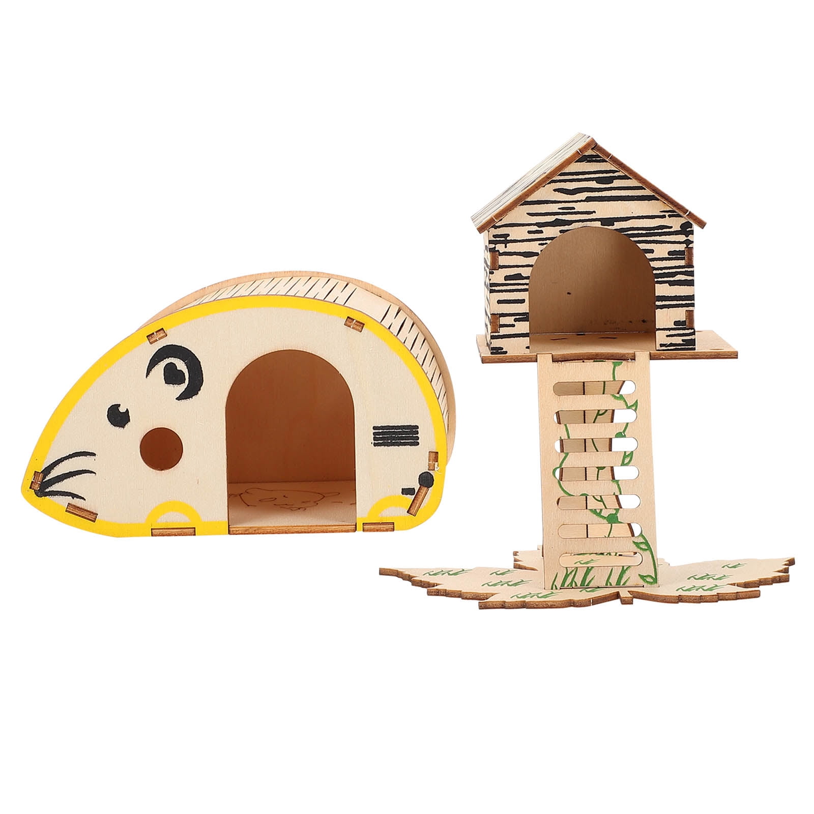 Log Hamster Toy 2 Pcs Hide Place Natural Pet Habitat House Cars Toys ...