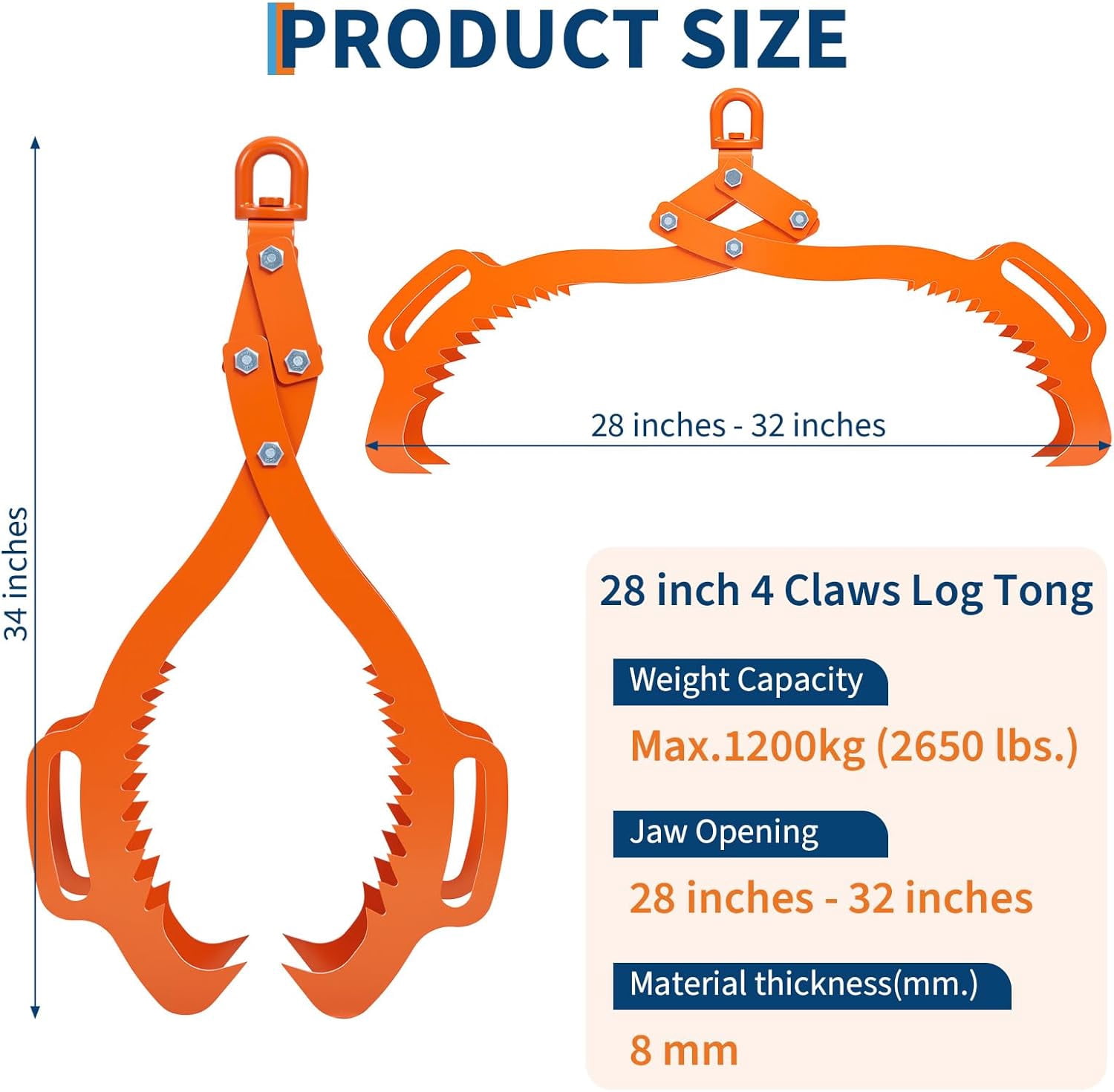 Log Lifting Tongs 28 in 4 Claw, Log Grapple Logging Tongs with 4 ...