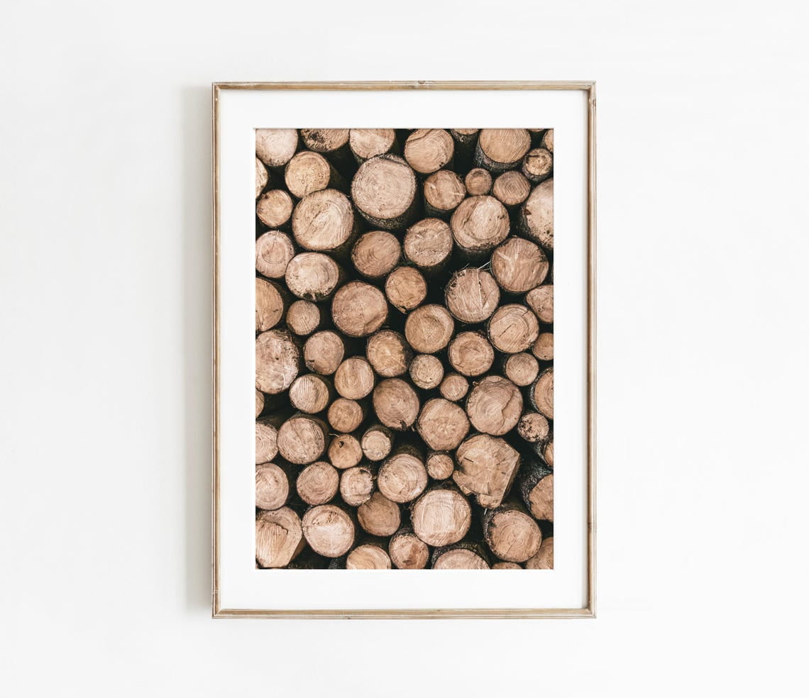 Log Pile Print, Wood Log Pile Photography, Rustic Tree Ring Poster ...