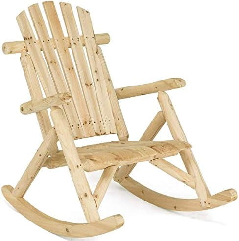 Log Rocking Chair Wood Porch Rocker Lounge Patio Deck Balcony Furniture ...
