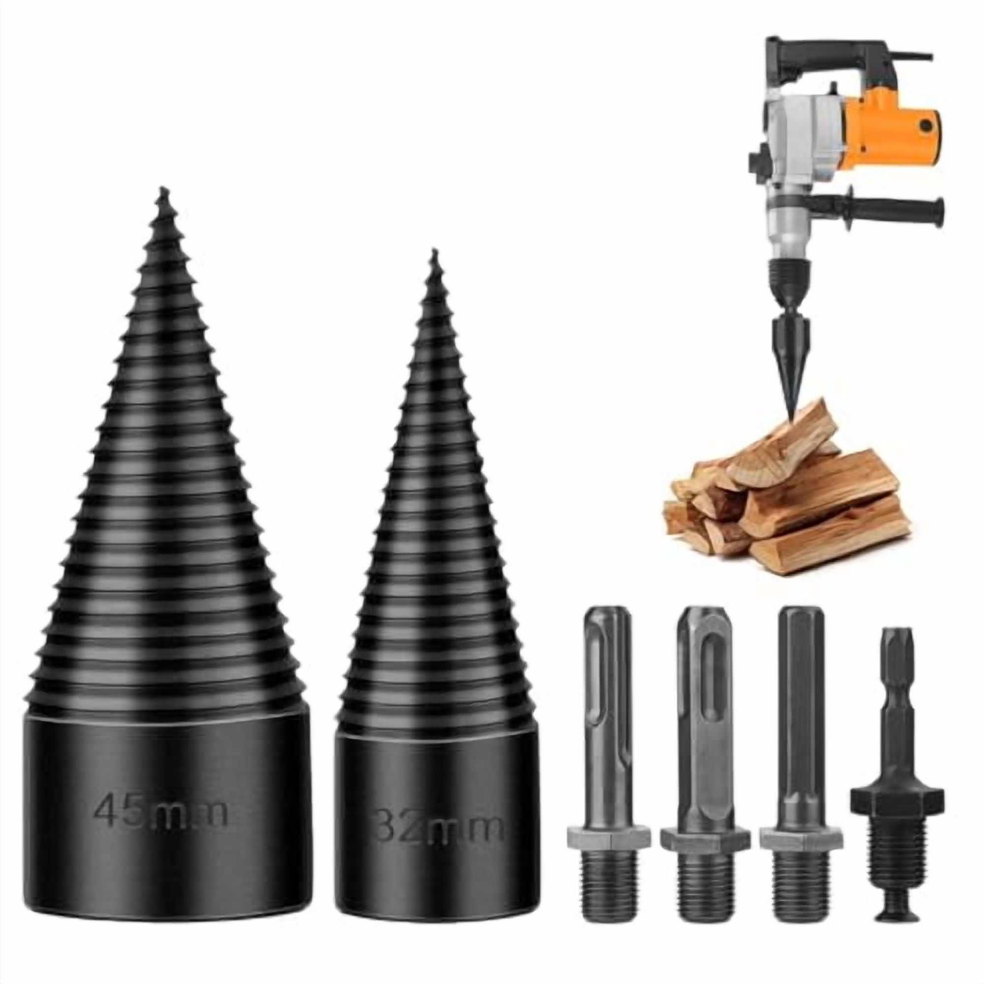 Log Splitter 2 Pack 45mm+32mm Easy Log Splitting Drill Bits Heavy Duty ...