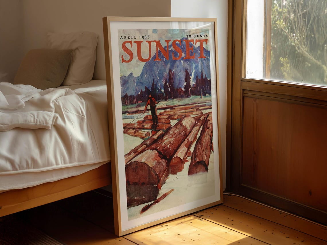 Log Timber Print Retro Outdoors Art Cabin Tree Poster Nature Art ...