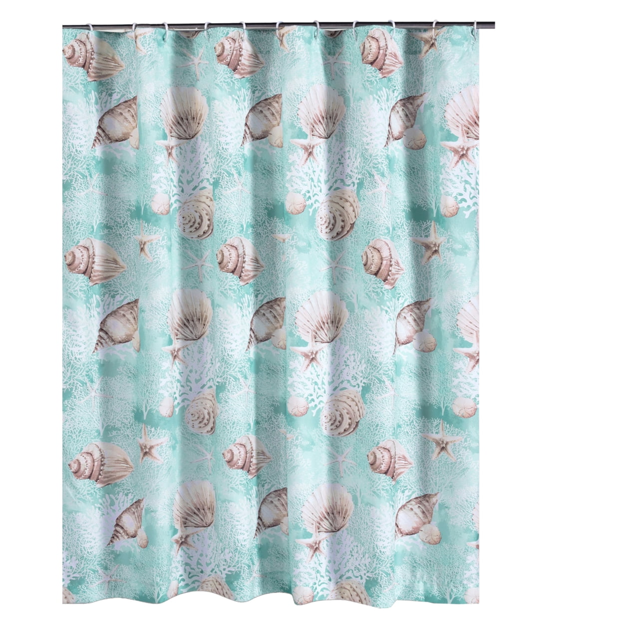 Logan 72 Inch Shower Curtain, Coastal Light Blue Conch Shells Print ...