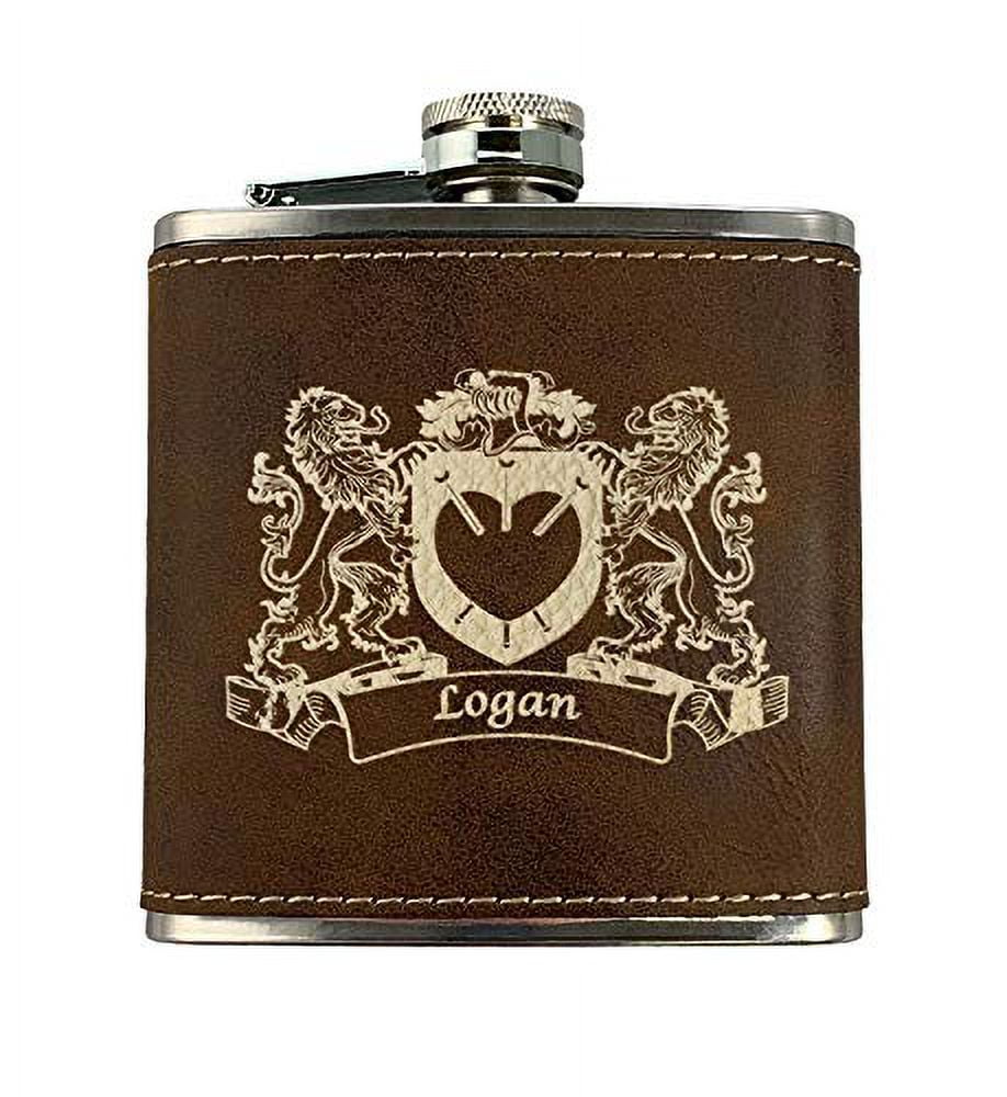 Logan Irish Coat of Arms Leather Flask - Rustic Brown - Walmart.com