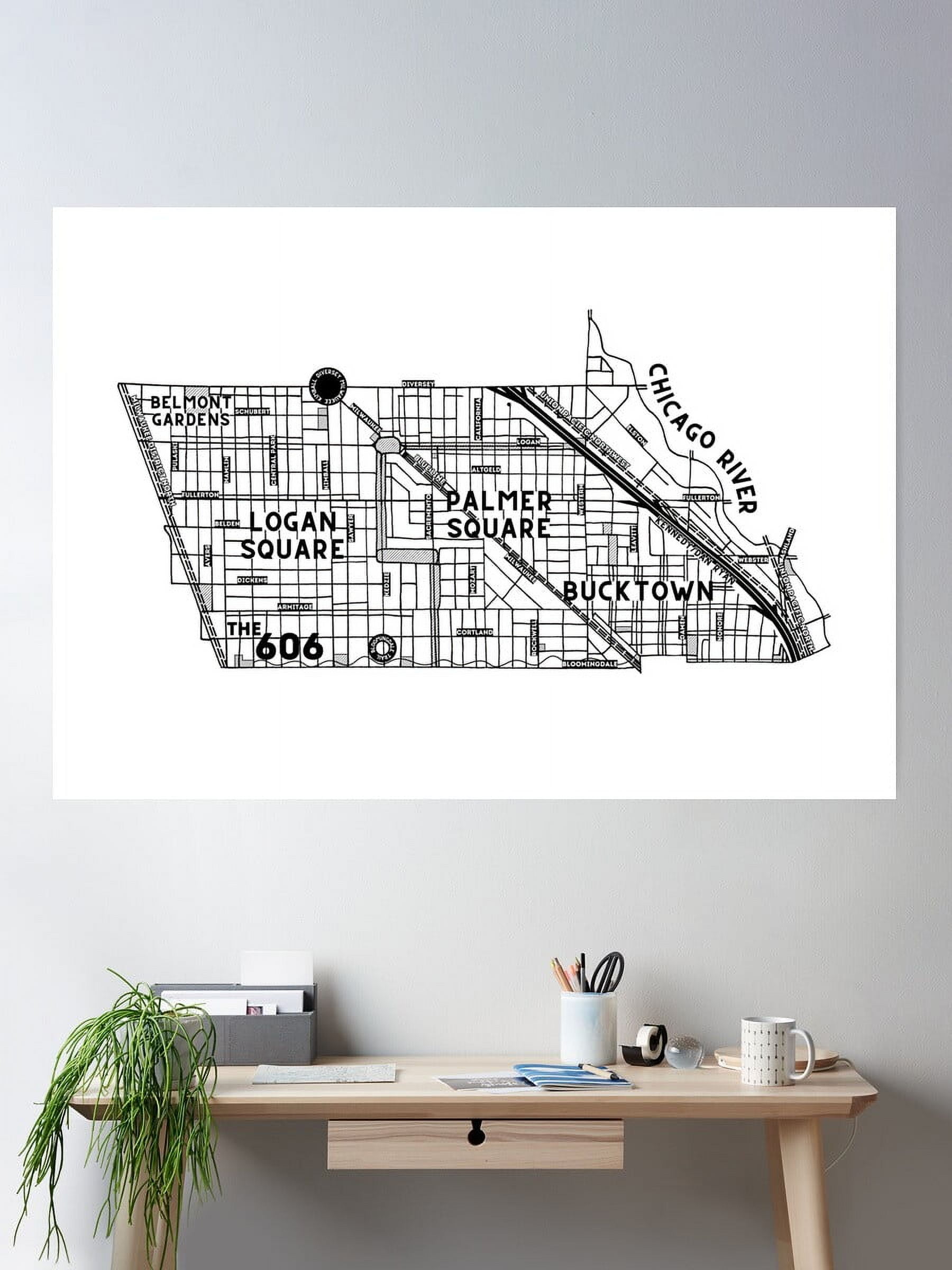 Logan Square Map Poster Wall Art, Modern Wall Decor For Living Room ...