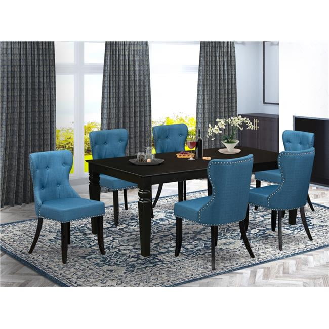Logan Wooden Dining Table Set - Black & Mineral Blue, Set of 6 ...