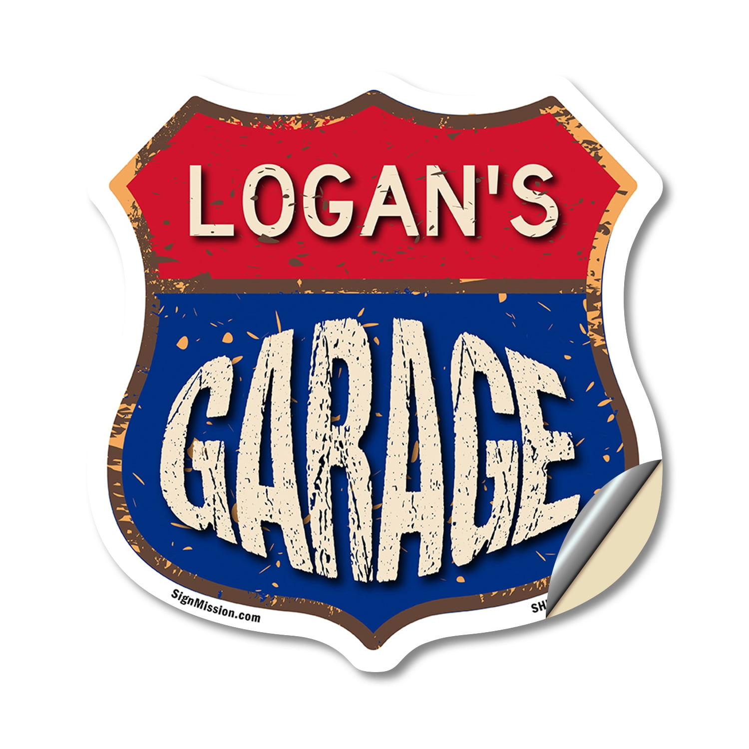 Logan's Garage 12 inch X 12 inch Shield Shaped Heavy Duty 3.2 mil Vinyl ...
