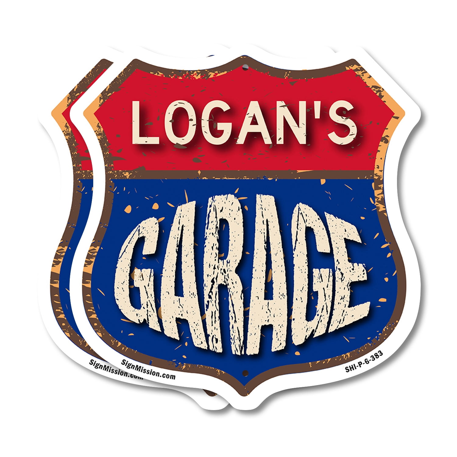 Logan's Garage (2 Pack) 6 inch X 6 inch Shield Shaped Commercial Grade ...