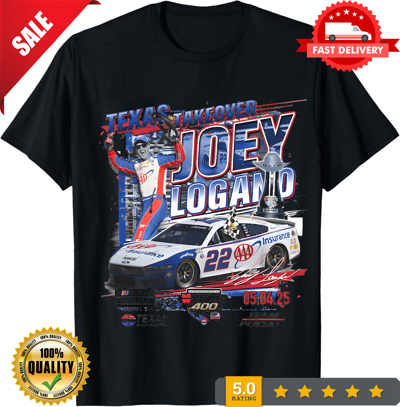Logano 2025 Wurth 400 Race Winner White T-Shirt Gift Full Size S-4XL ...