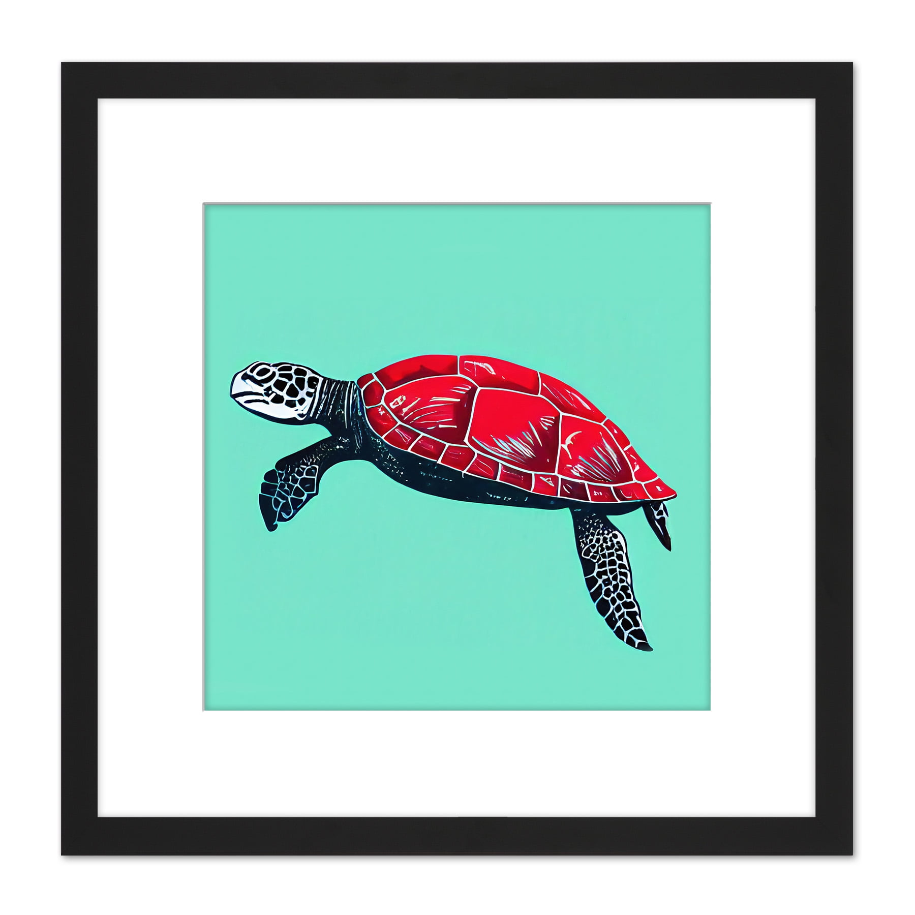 Loggerhead Sea Turtle Red Shell Animal Watercolour Ink Stamp ...