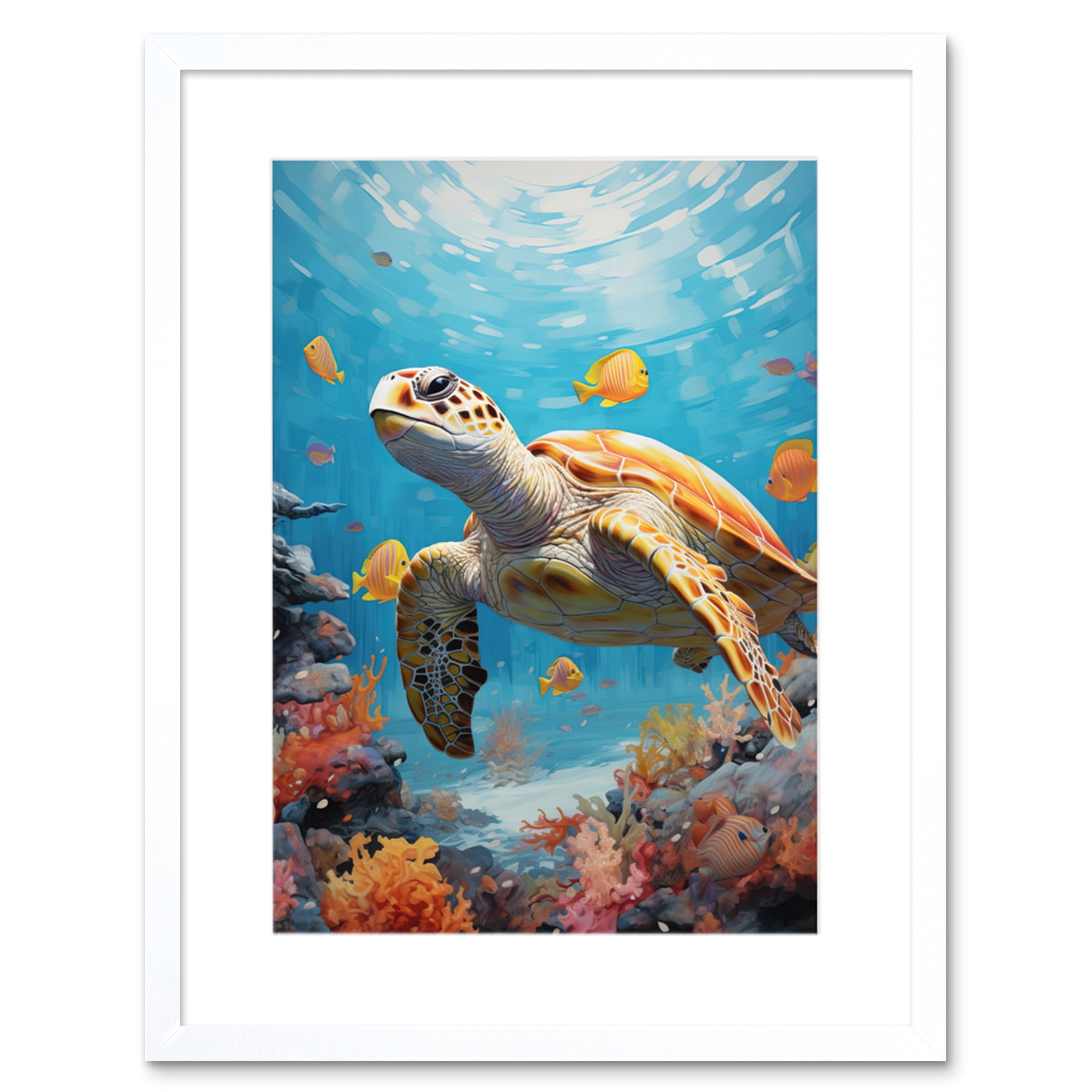 Loggerhead Sea Turtle in Coral Reef Bright Detailed Artwork Caretta ...