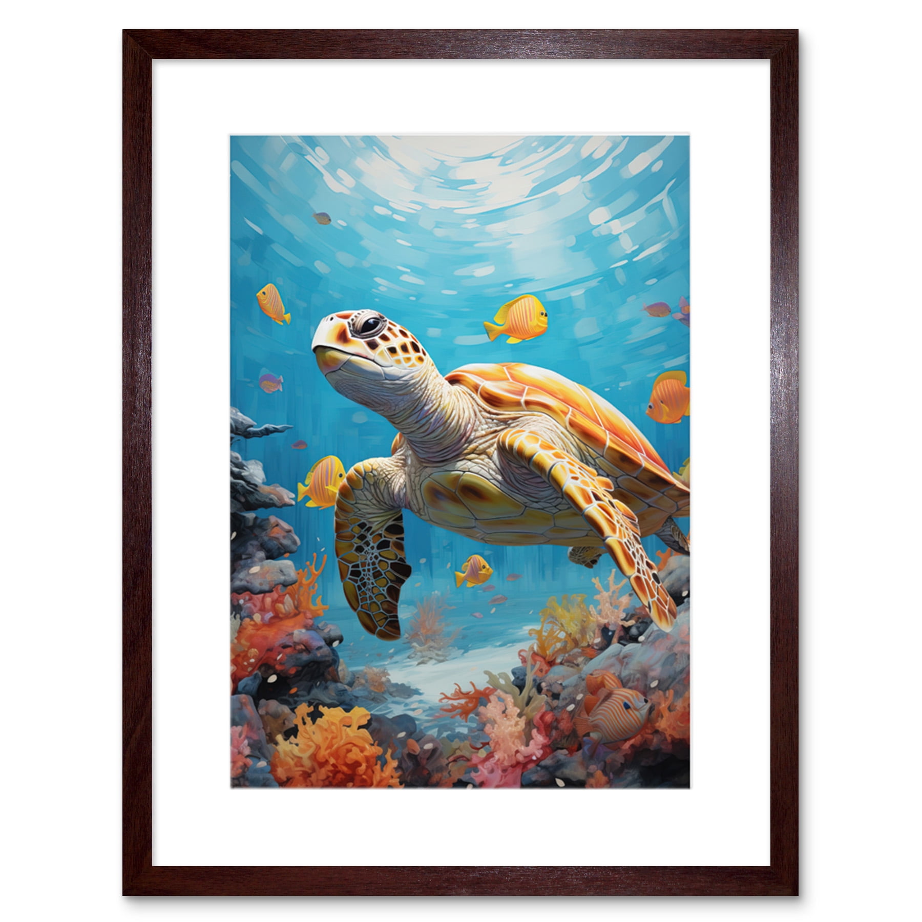 Loggerhead Sea Turtle in Coral Reef Bright Detailed Artwork Caretta ...