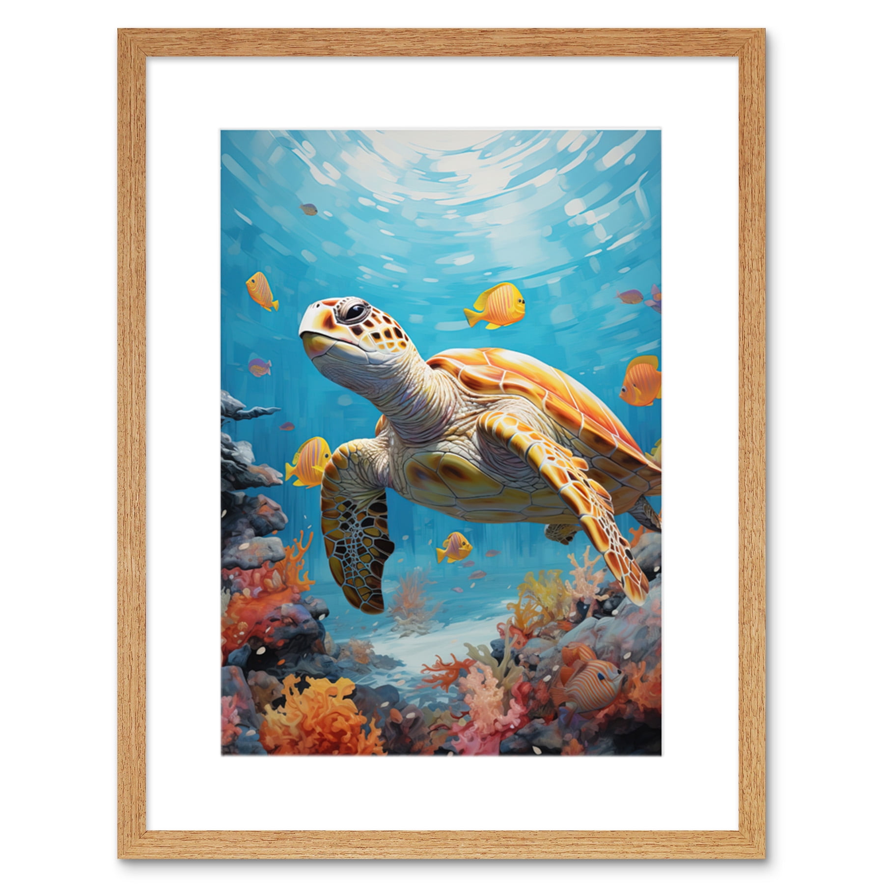 Loggerhead Sea Turtle in Coral Reef Bright Detailed Artwork Caretta ...