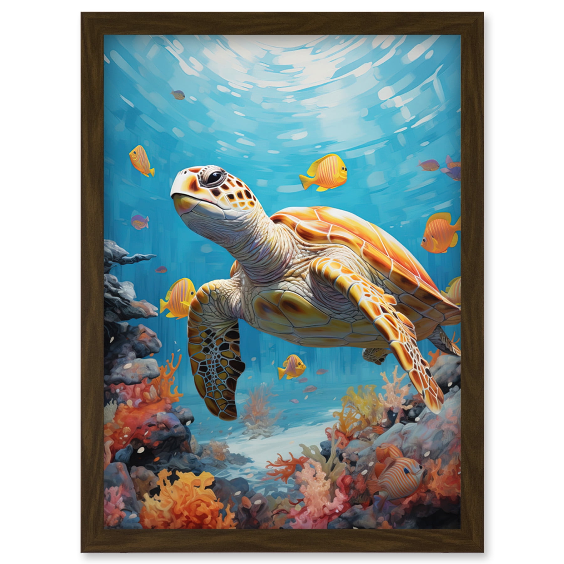 Loggerhead Sea Turtle in Coral Reef Bright Detailed Artwork Caretta ...