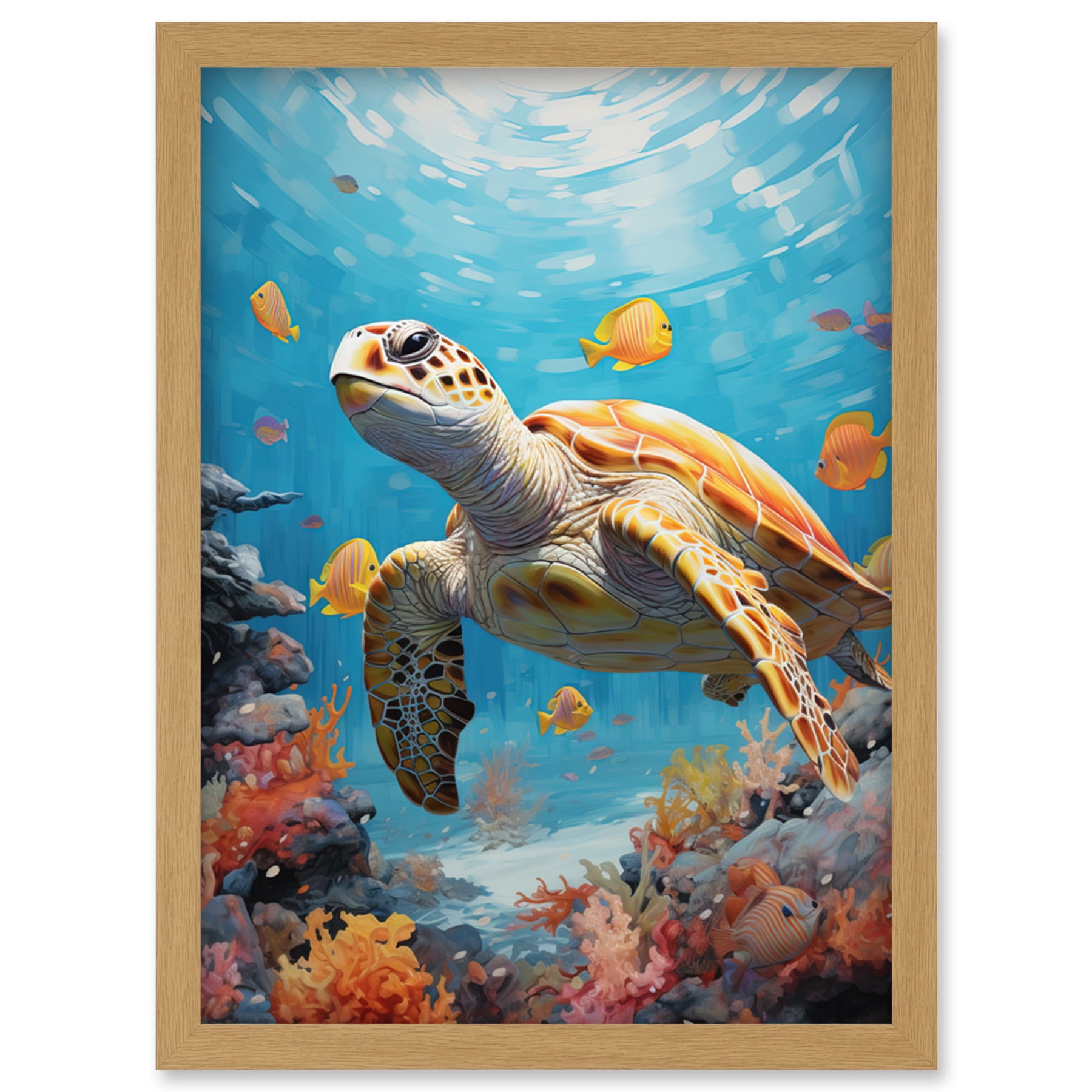 Loggerhead Sea Turtle in Coral Reef Bright Detailed Artwork Caretta ...