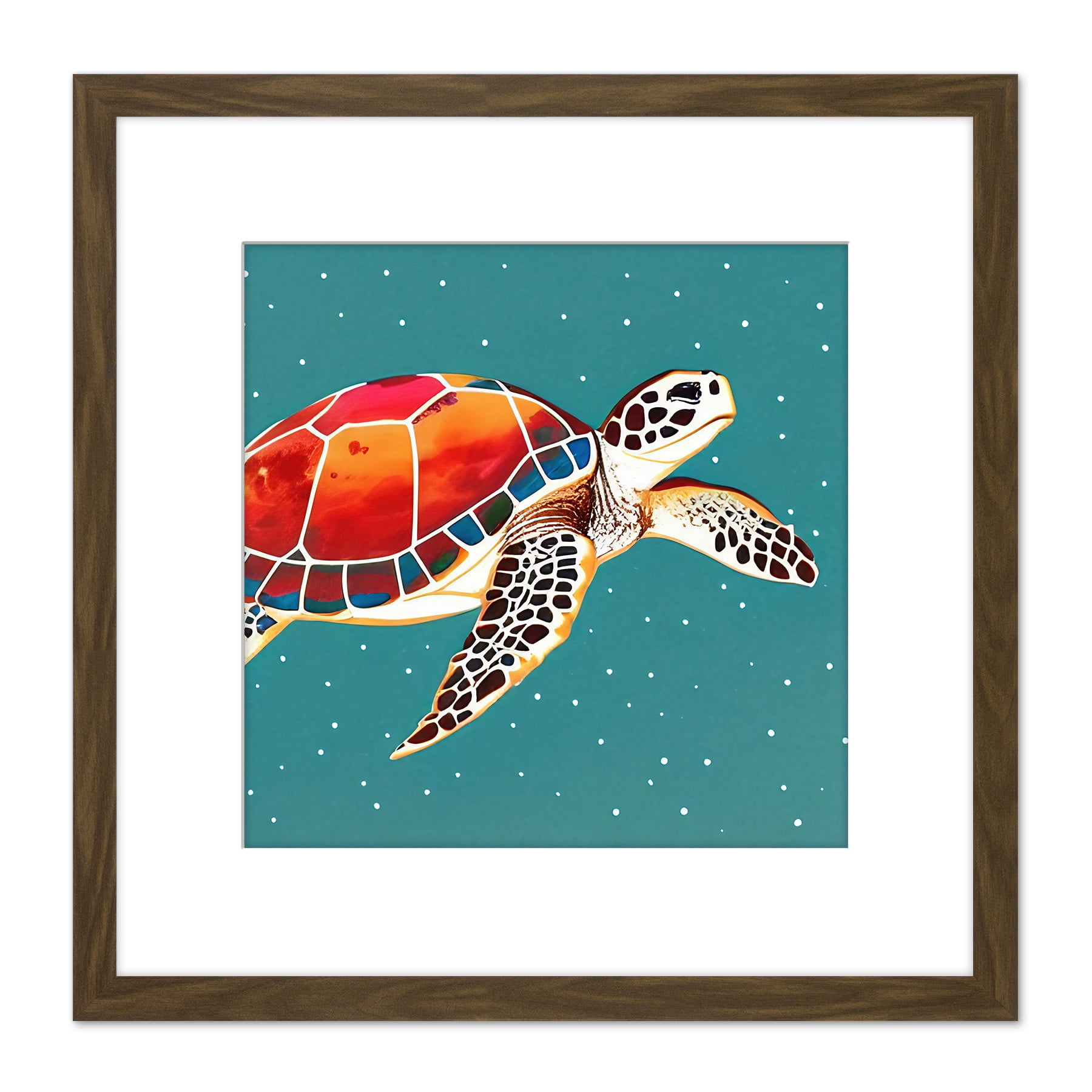 Loggerhead Turtle Red Blue Shell Animal Watercolour Ink Stamp Square ...