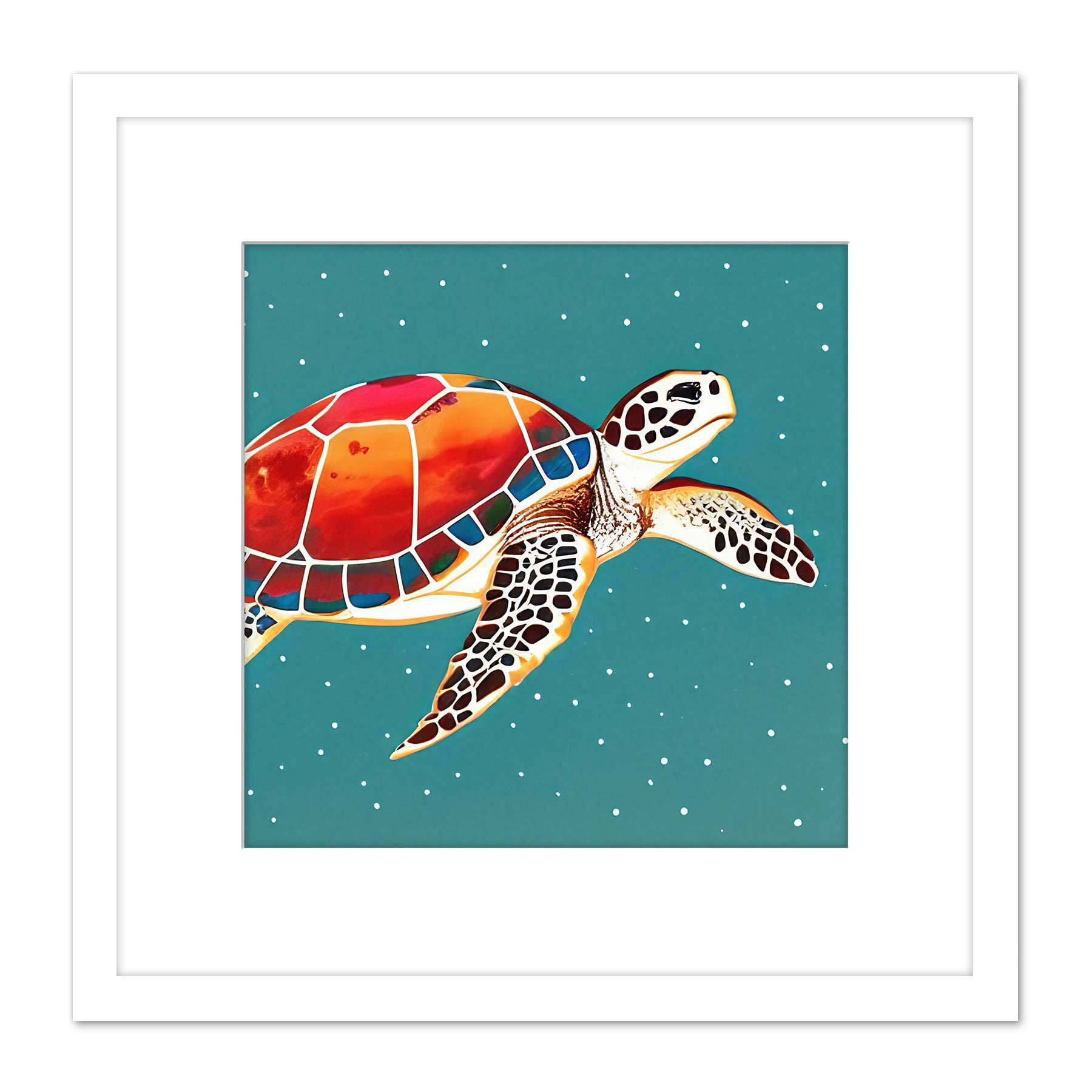 Loggerhead Turtle Red Blue Shell Animal Watercolour Ink Stamp Square ...