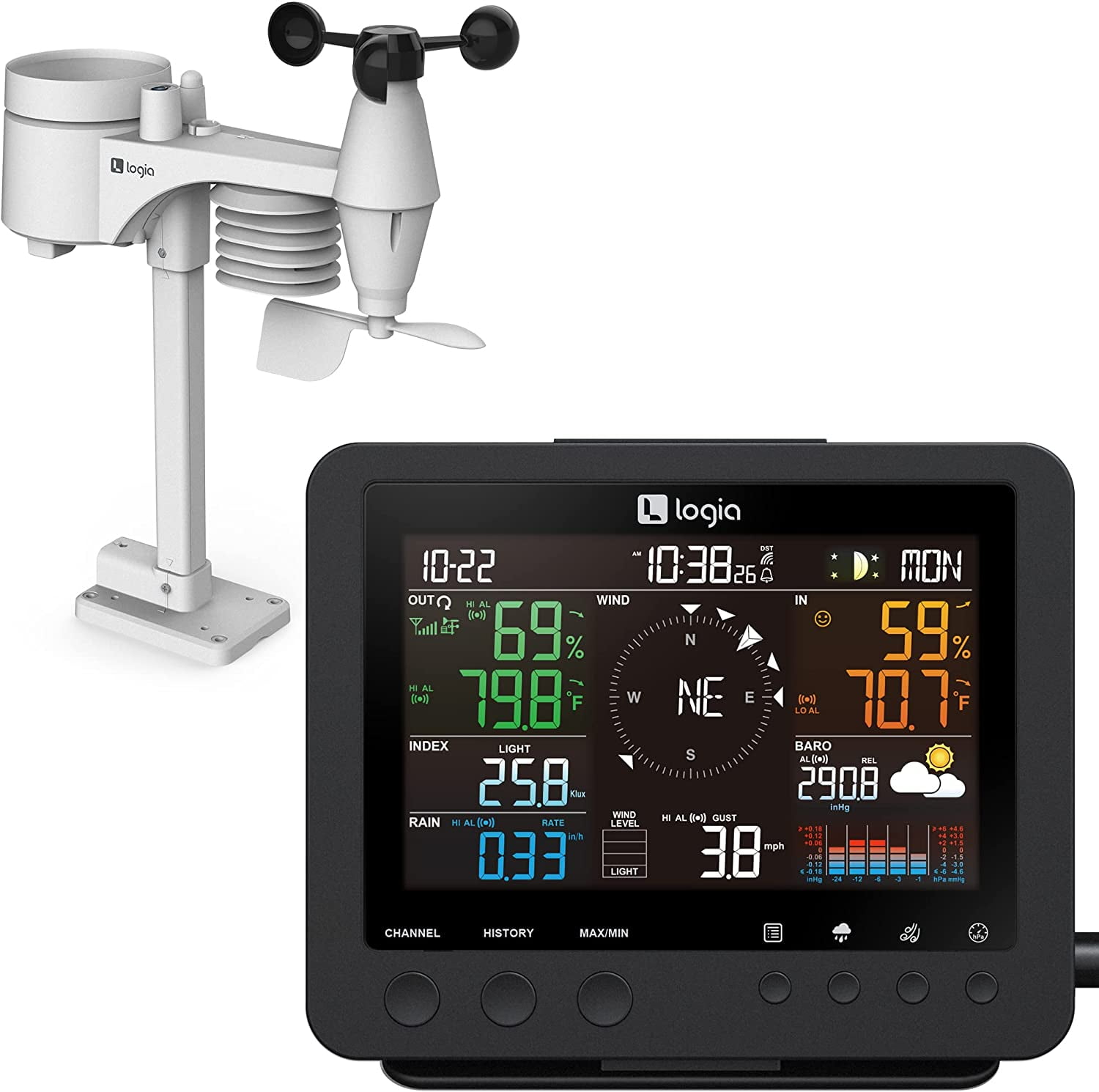 Logia Indoor/Outdoor Wireless Weather Station with 7-in-1 Wind Speed ...