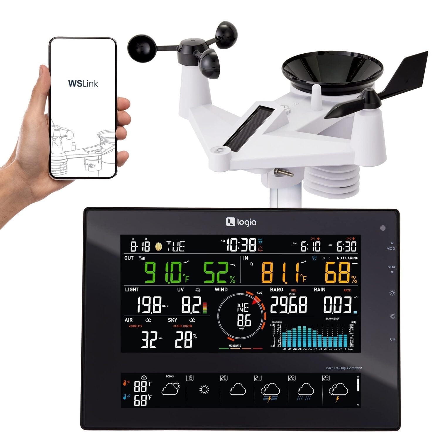 Logia 7-in-1 Wireless Weather Station, Wi-Fi, Indoor/Outdoor Monitor ...