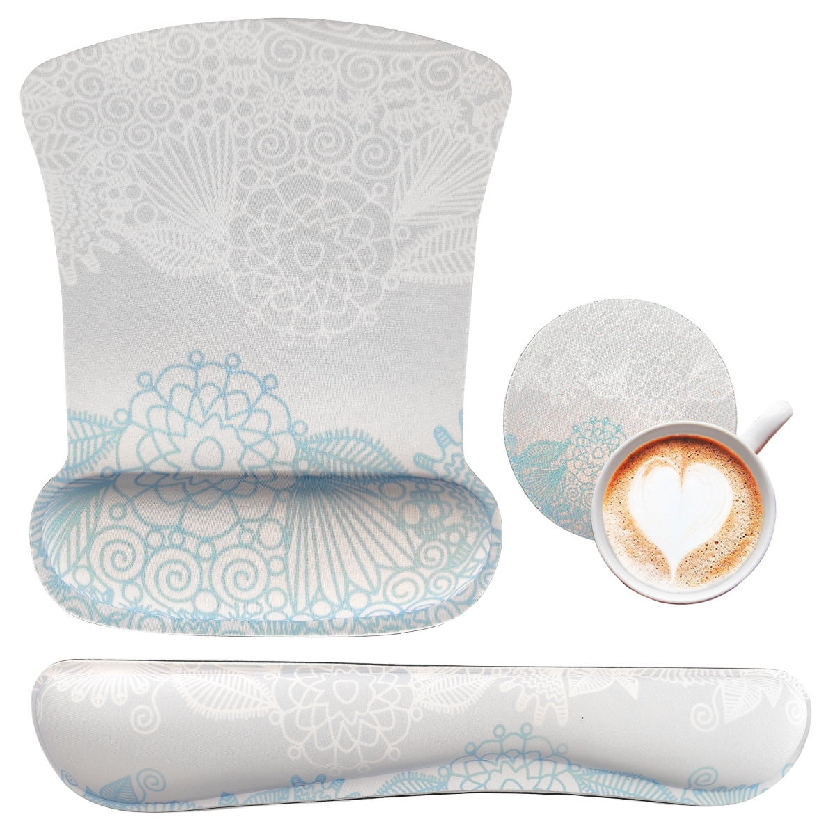 Logianis Mouse Pad Wrist Rest Support Ergonomic Gel Mouse Pad Memory Foam Keyboard Set Blue Boho