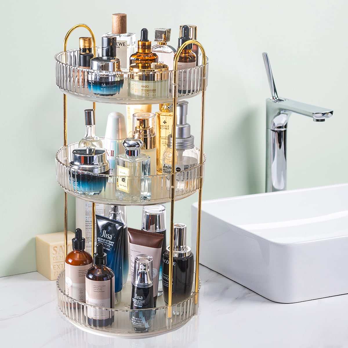 Logianis Rotating Makeup Organizer for Vanity 3 Tier Large-Capacity ...