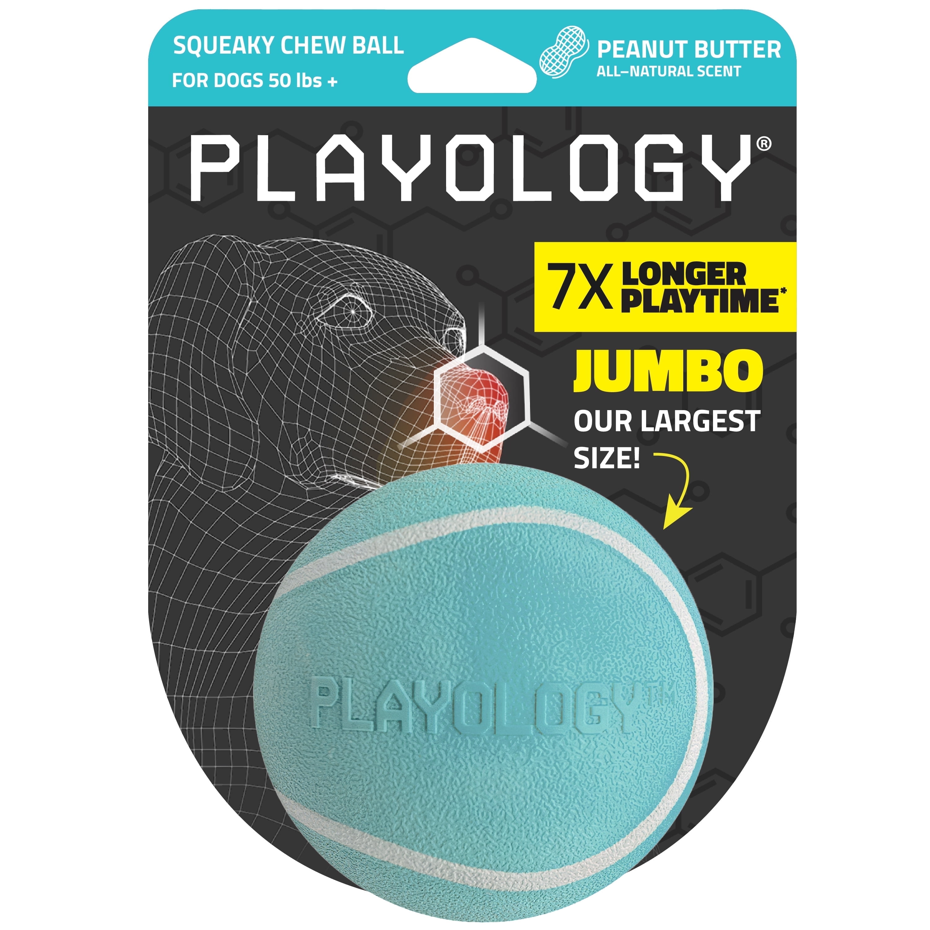 Playology Dog Toys | Squeaky Chew Ball, Peanut Butter Scented Toy ...