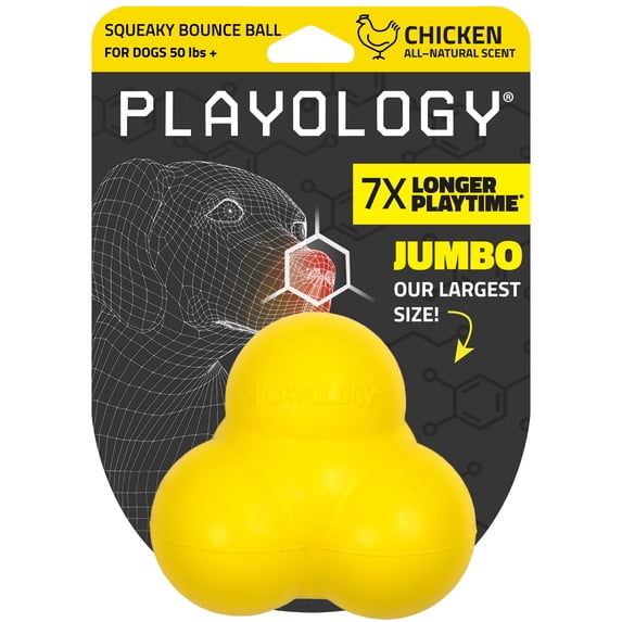 Playology, Dog Toys, Jumbo Yellow Squeaky Bounce Ball, Chicken Scented ...