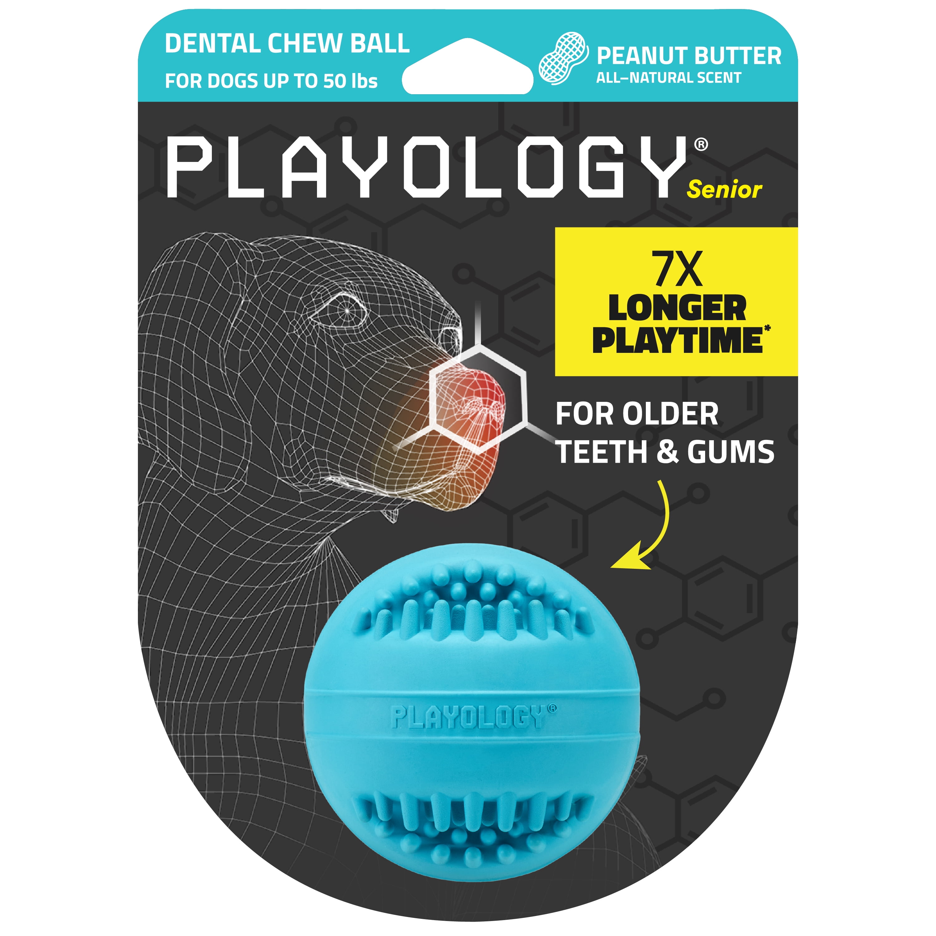 Playology Dog Toys | Dental Chew Ball For Senior Dogs, Peanut Butter ...