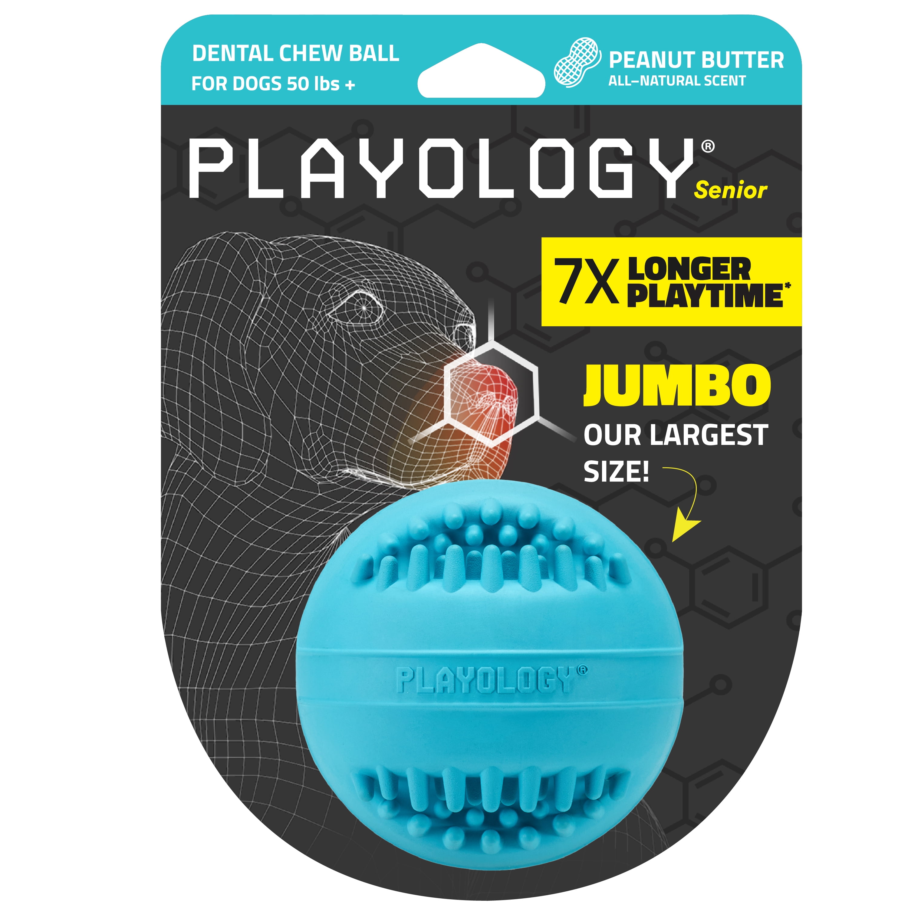 Playology Dental Chew Ball, Peanut Butter Scented Blue Dog Toy for ...