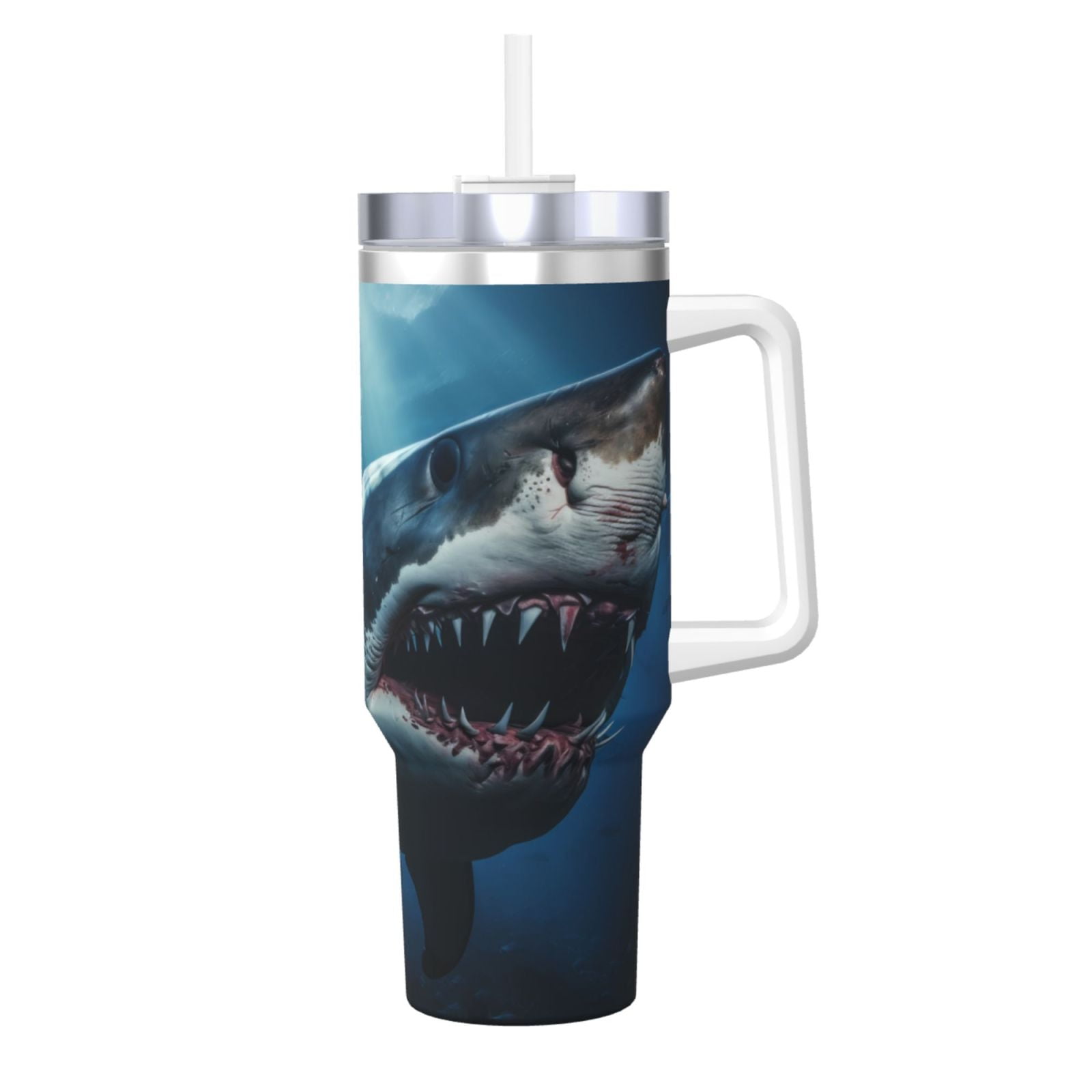 Logiee 3D Realistic Shark Print 40OZ Ice Bully Cup with Handle and ...