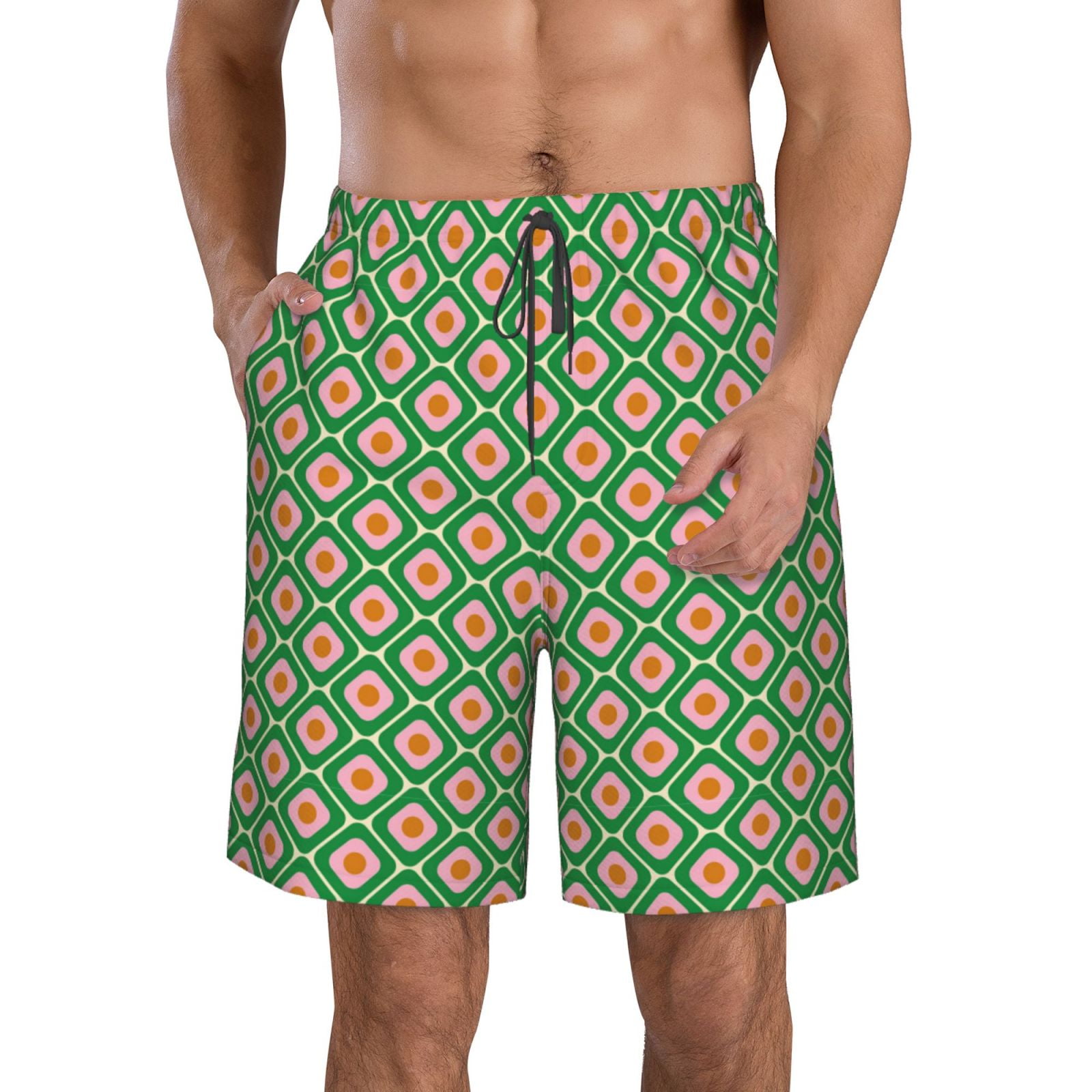 Logiee 60s and 70s Style Print Mens Swim Trunks Quick Dry Board Shorts ...
