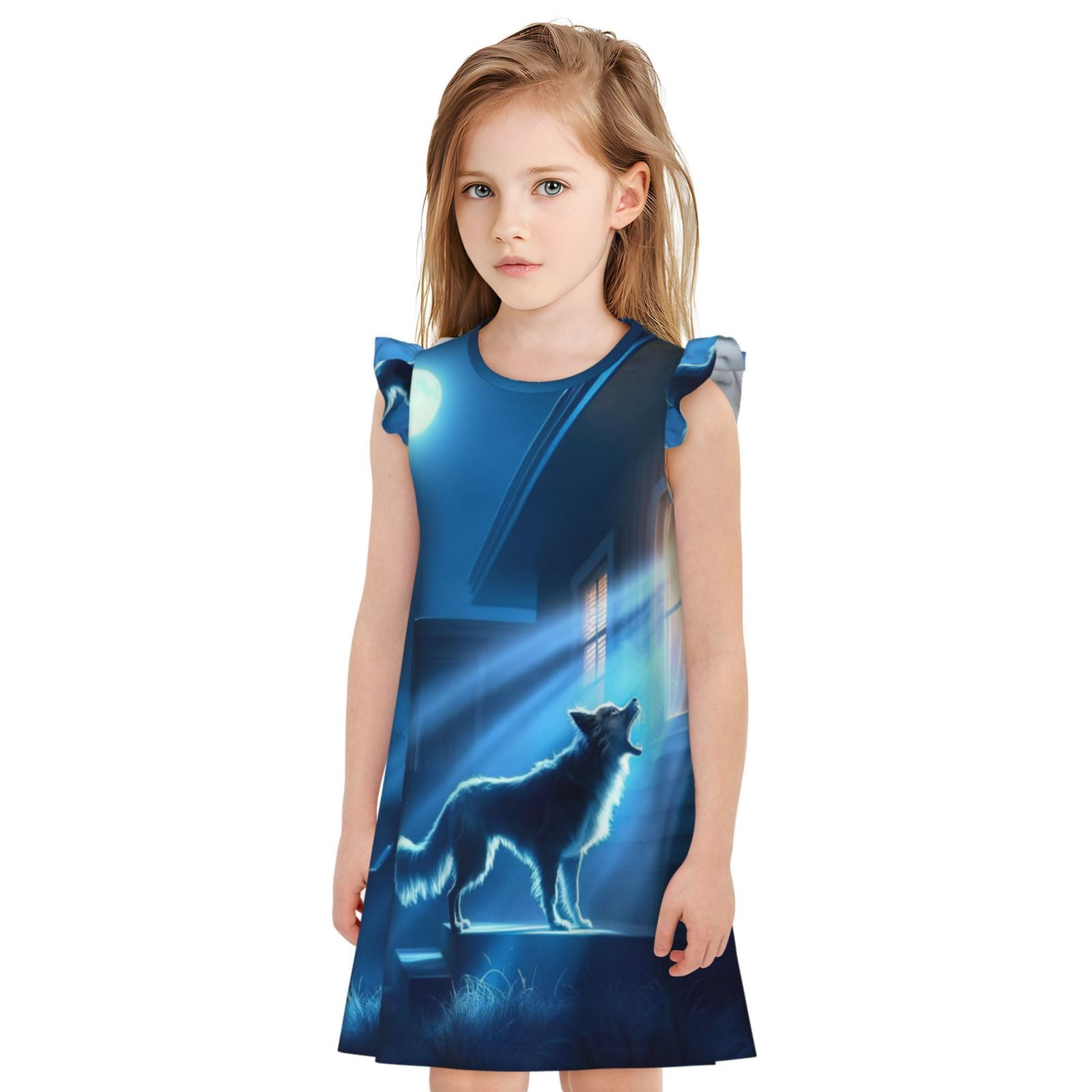Logiee A Wolf Barks Out A Window Print Girls Nightgowns,Casual Dress ...