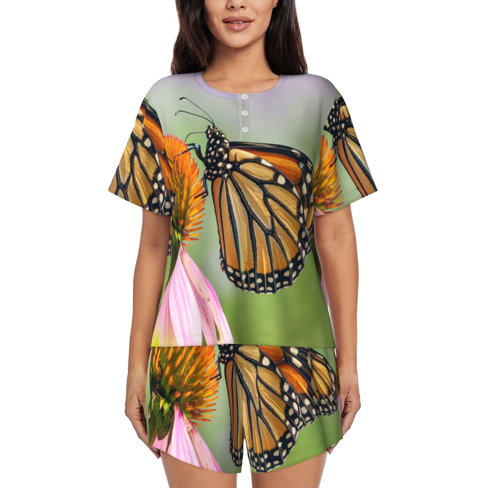 Logiee A monarch butterfly Print Womens Pajamas Set,Short-Sleeve Pajama ...