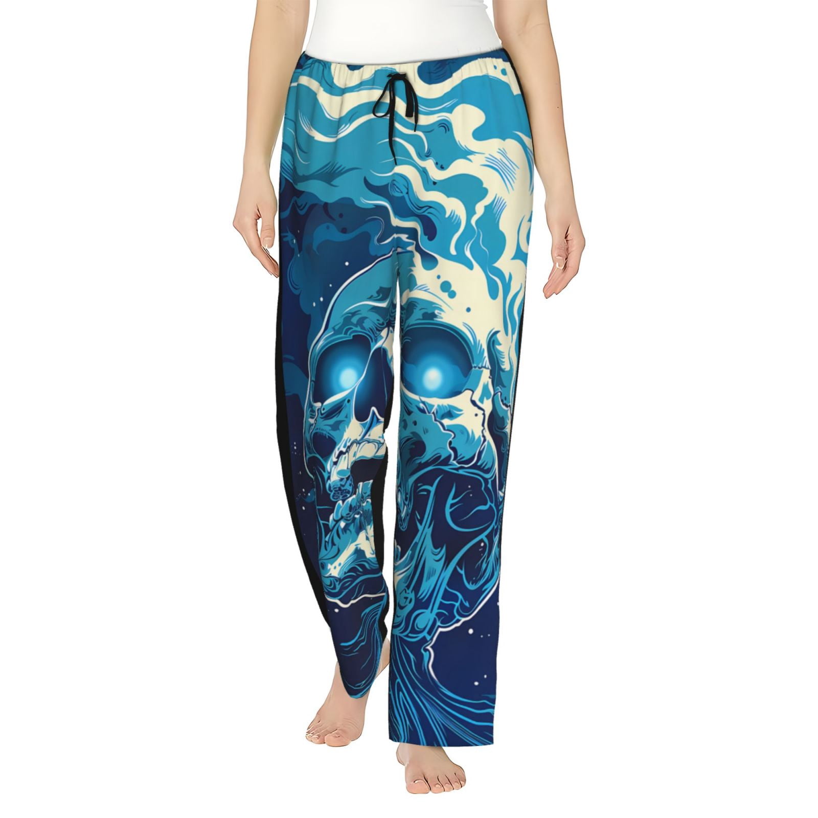 Logiee Abstract Blue Skull Print Women Pajama Pants,Comfy Pj Bottom ...