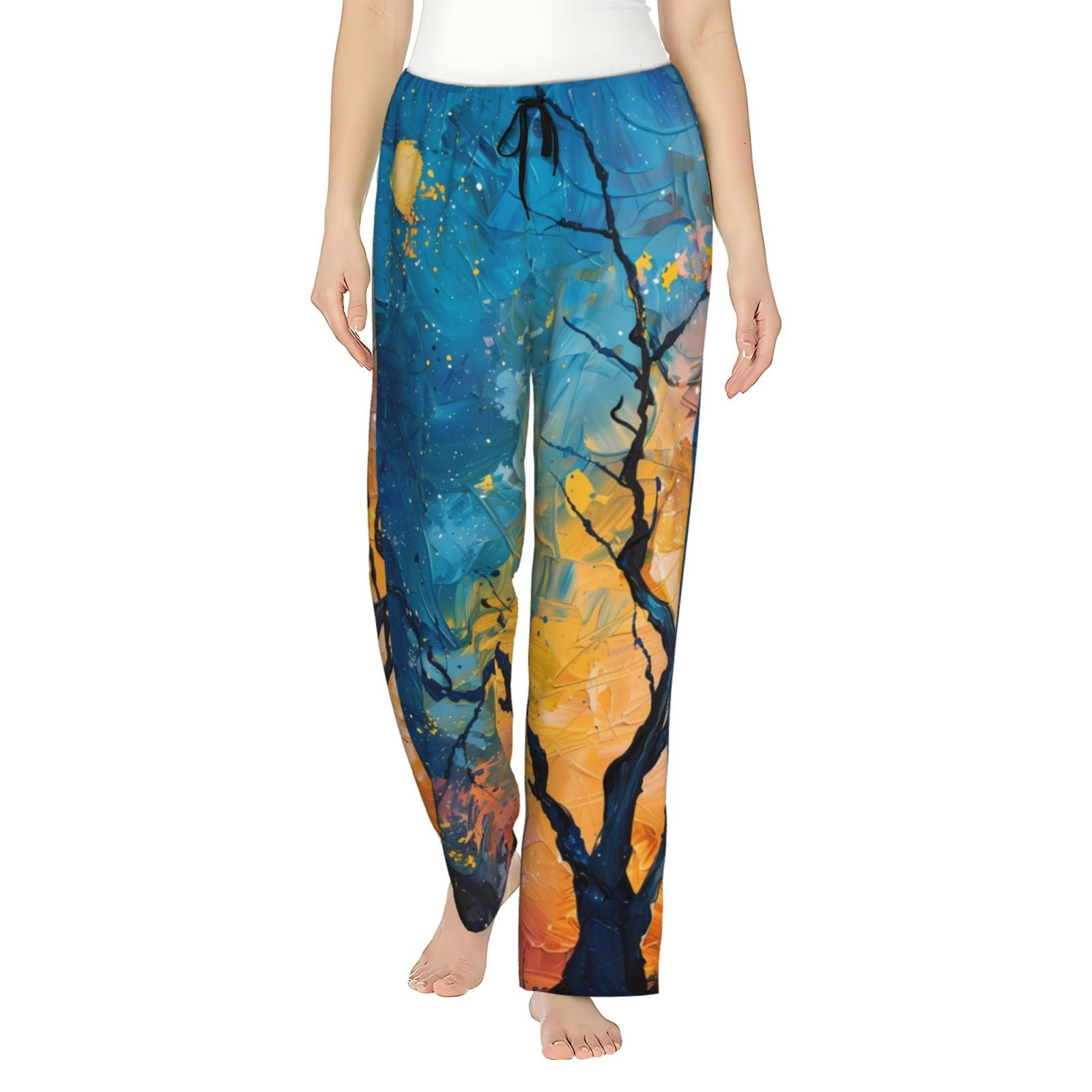 Logiee Abstract Night Sky Tree Print Women Pajama Pants,Comfy Pj Bottom ...