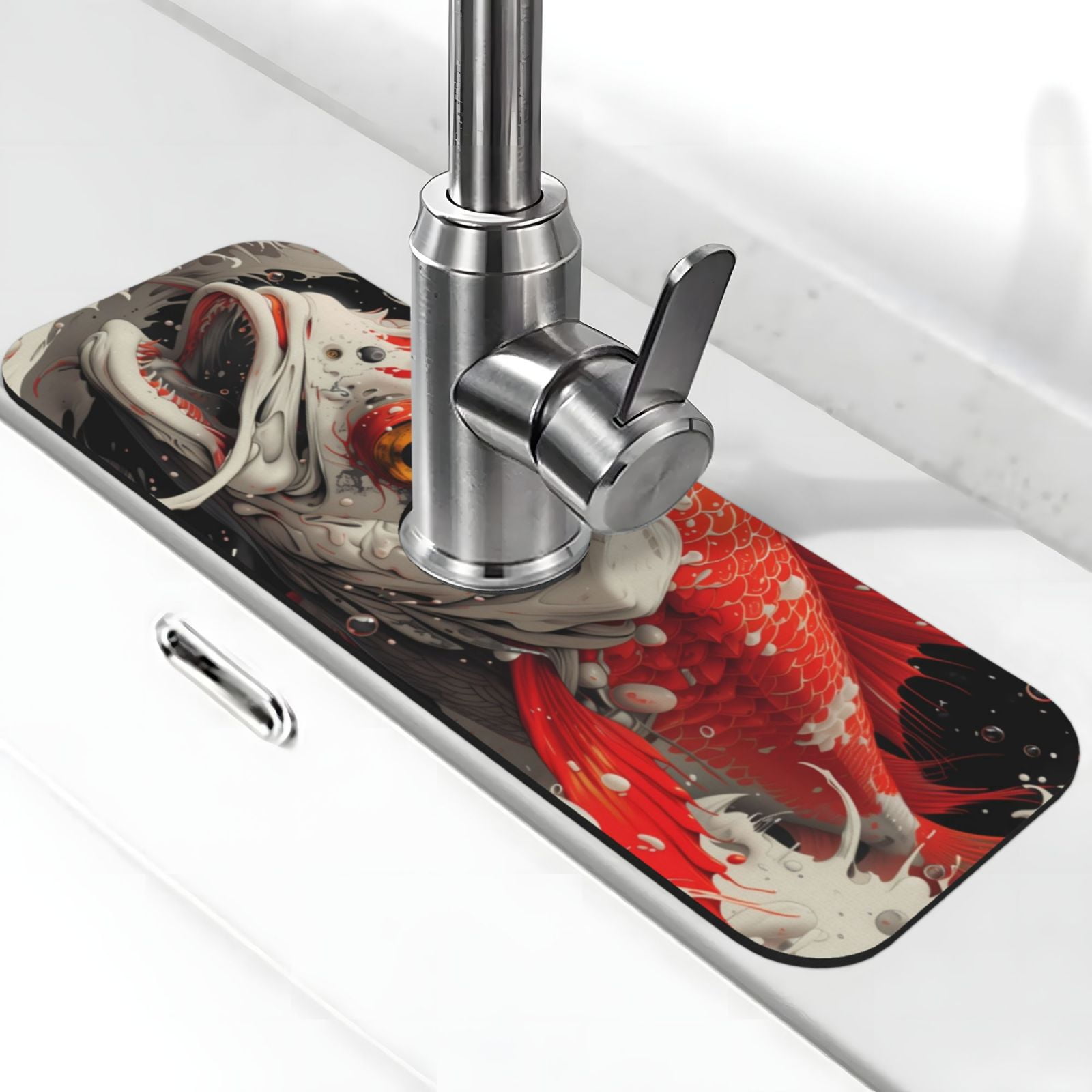 Logiee Abstract Red Koi Fish Art Print Kitchen Sink Splash Guard Faucet ...