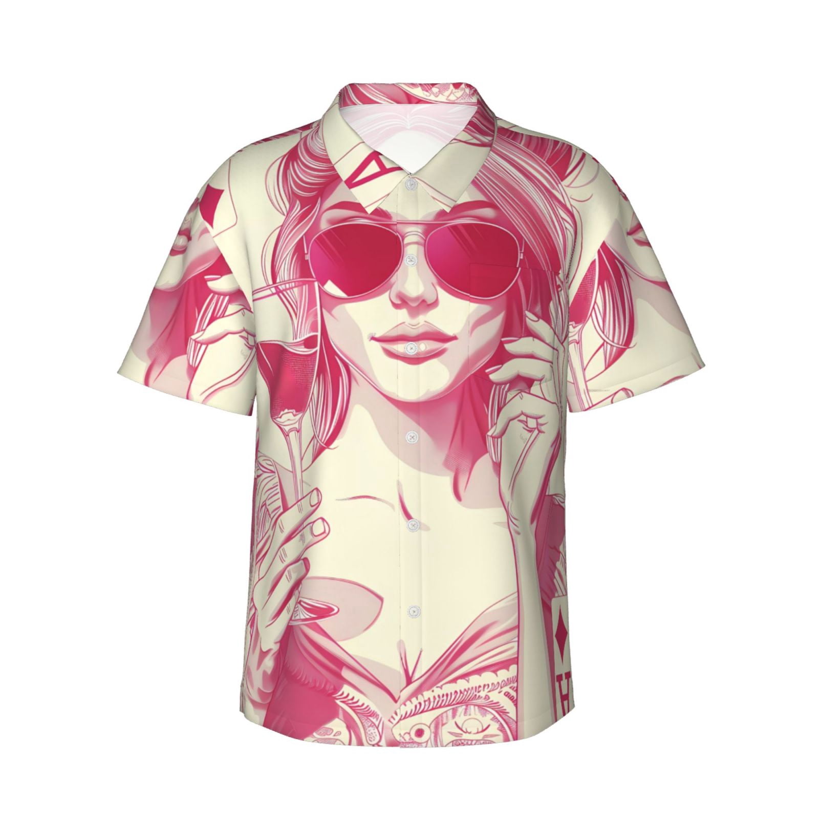 Logiee Ace Of Diamonds Lady Print Mens Hawaiian Shirts,Loose-Fit Short ...